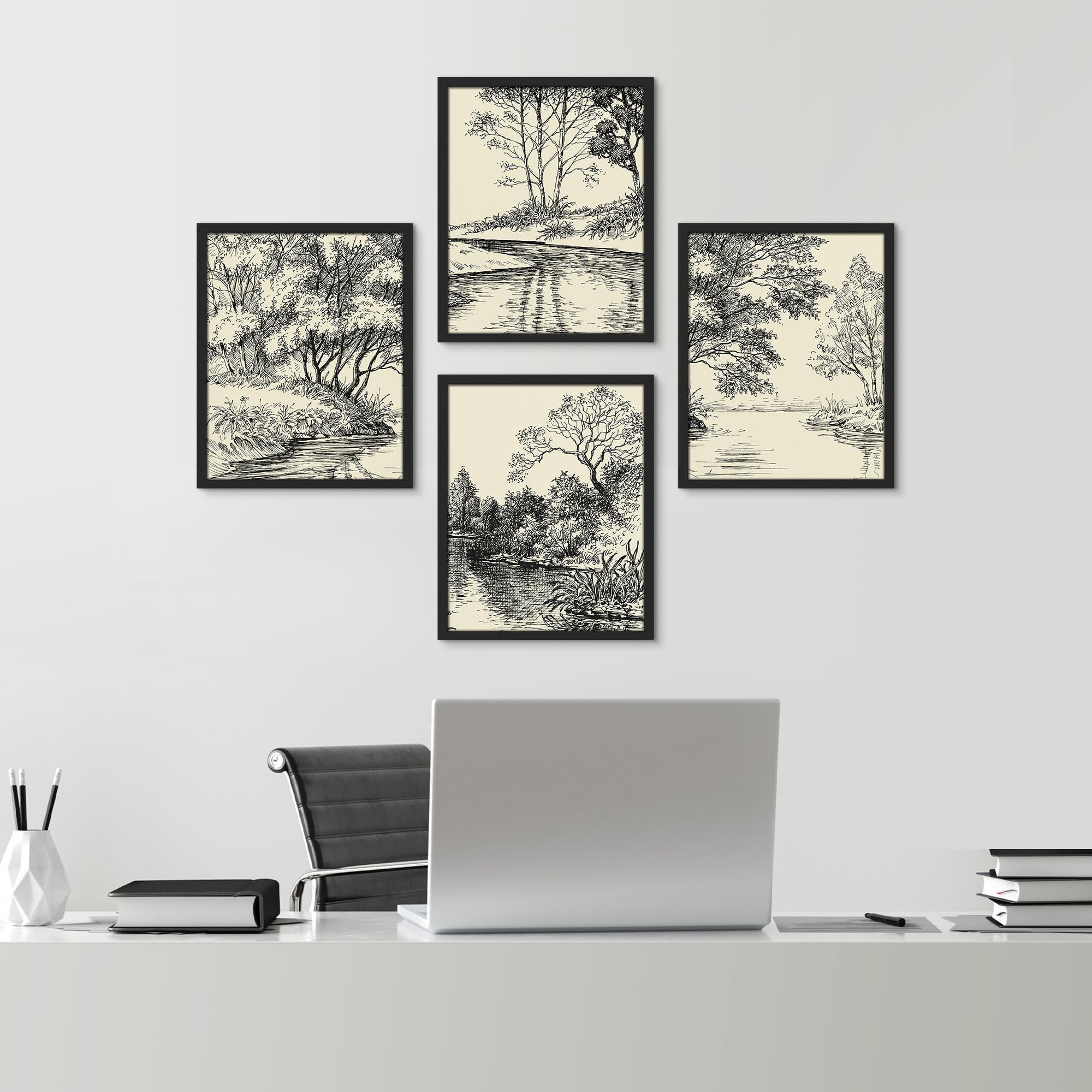 PixonSign Framed Wall Art Duotone Storybook Forest Tree Landscapes ...