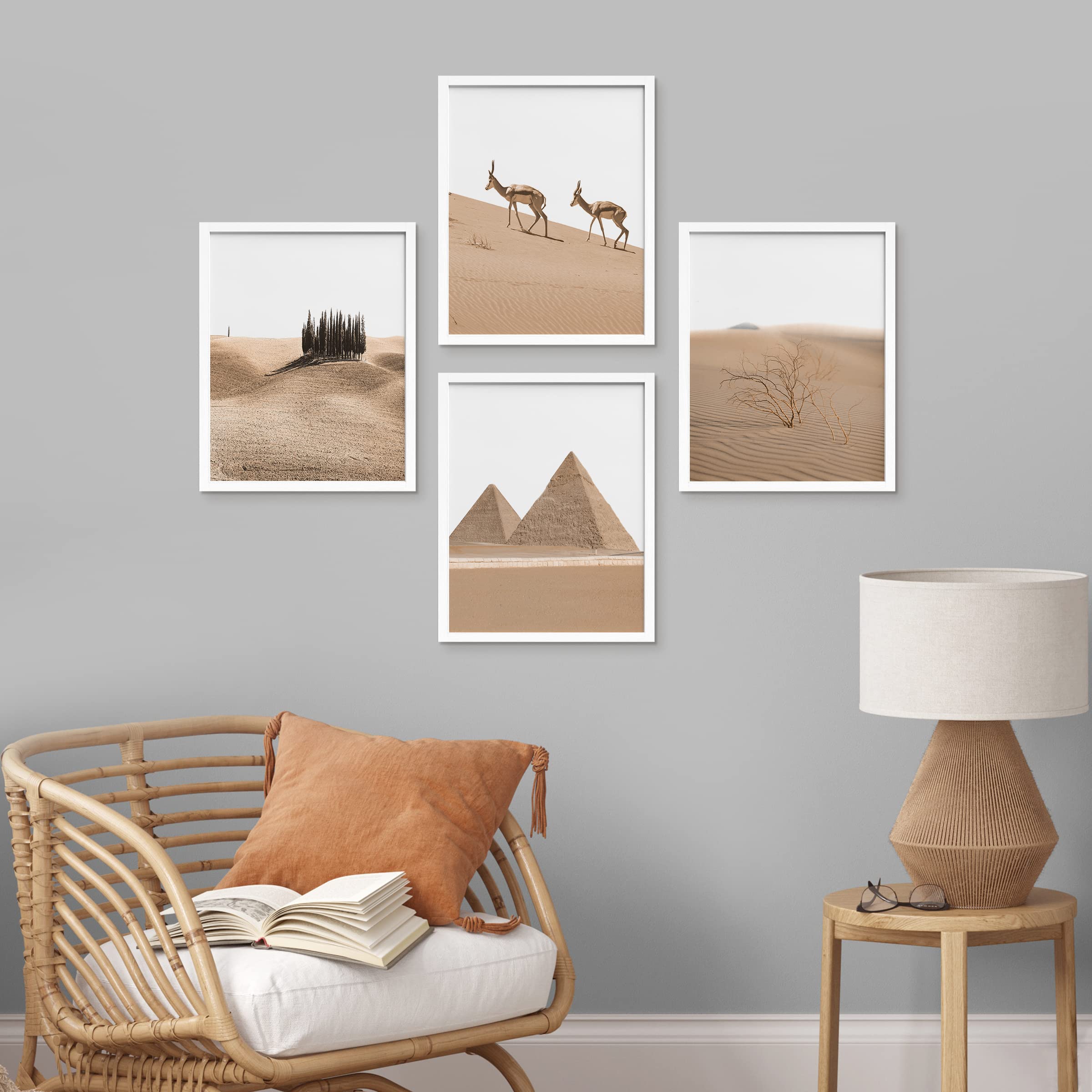 PixonSign Framed Wall Art Egyptian Pyramid Antelope Prints, Set of 4 ...