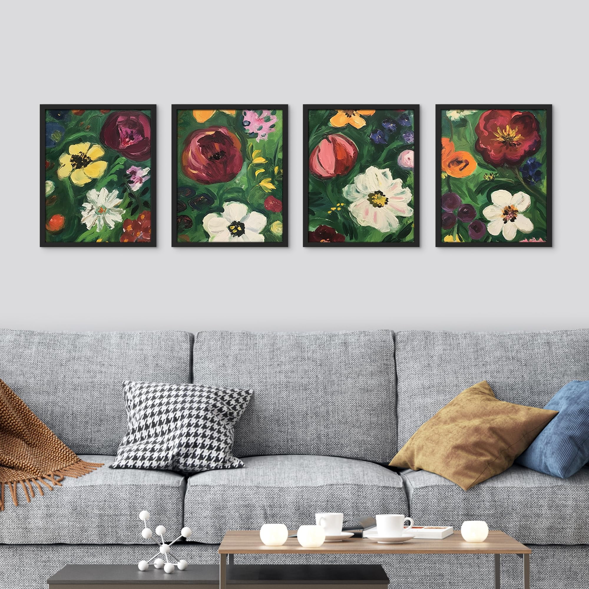 PixonSign Framed Wall Art Expressive Floral Paintings Bold Garden ...