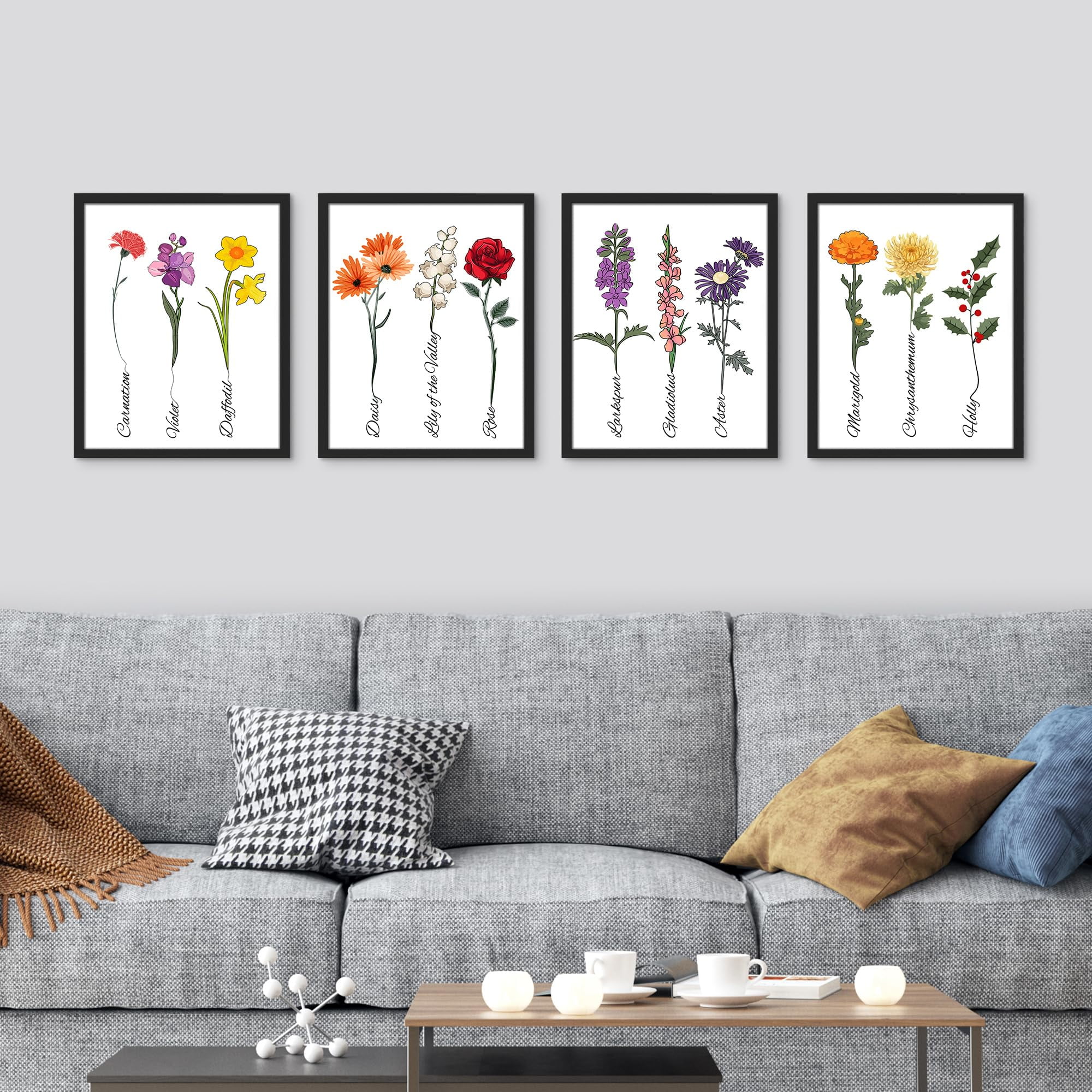 PixonSign Framed Wall Art Floral Botanical Flower Collection with Names ...