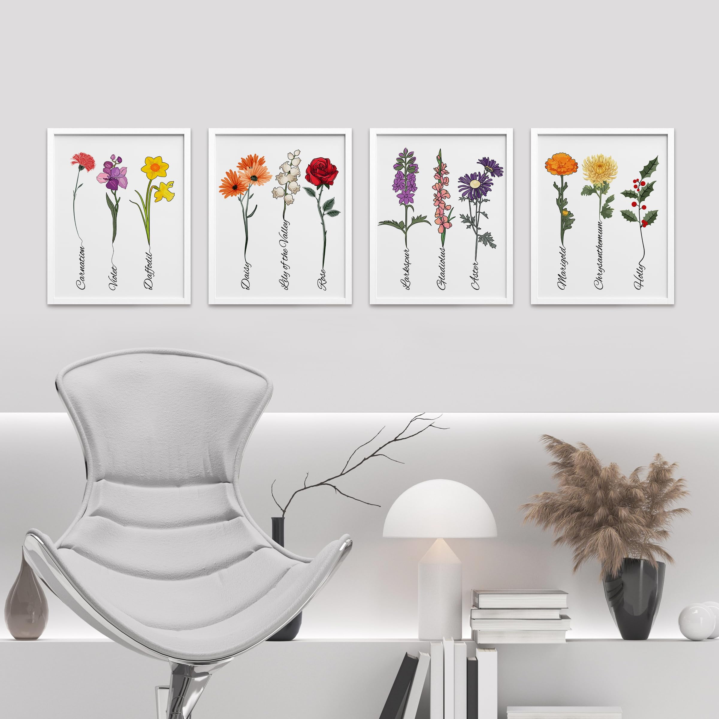 PixonSign Framed Wall Art Floral Botanical Flower Collection with Names ...