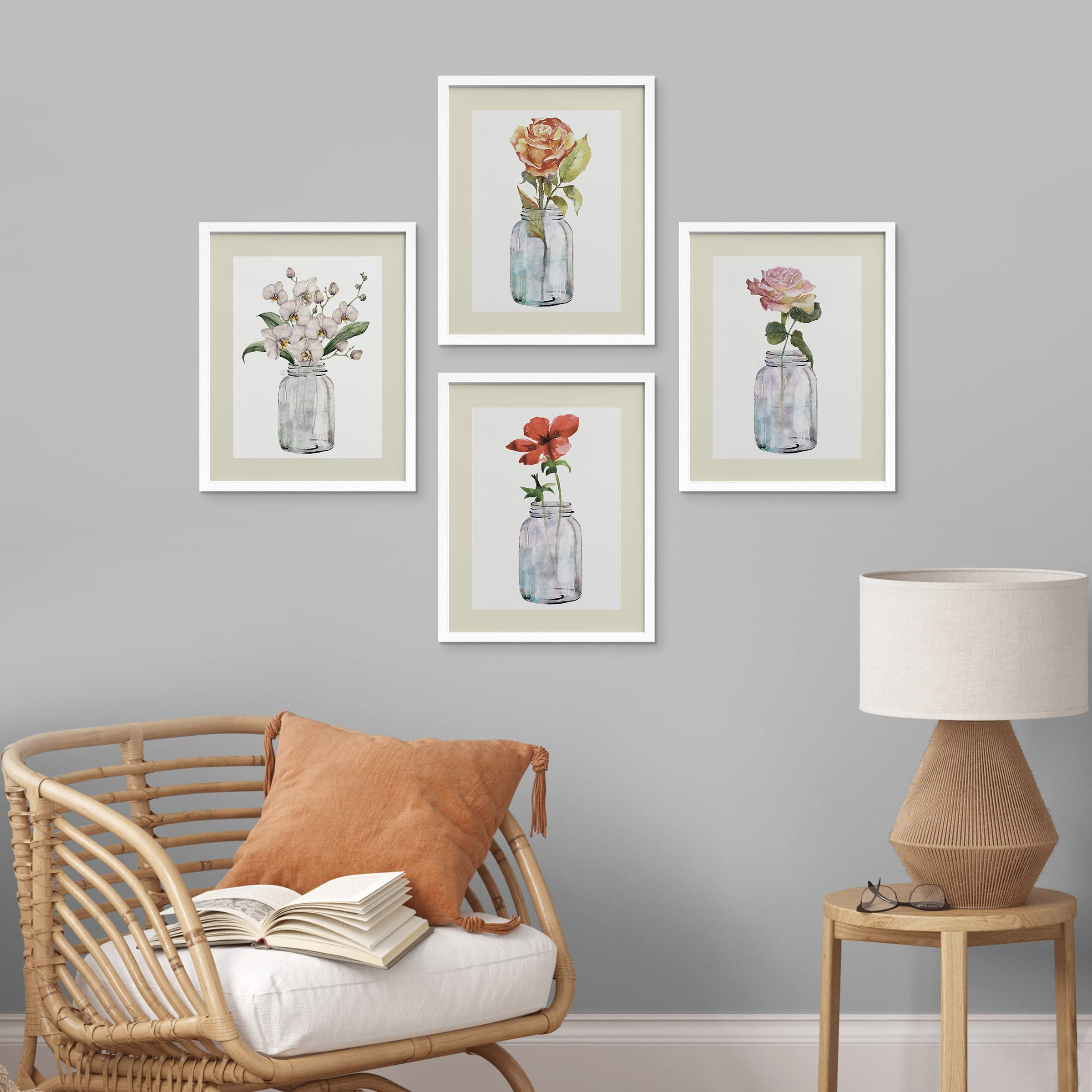 PixonSign Framed Wall Art Flower Variety Glass Vases Prints, Set of 4 ...