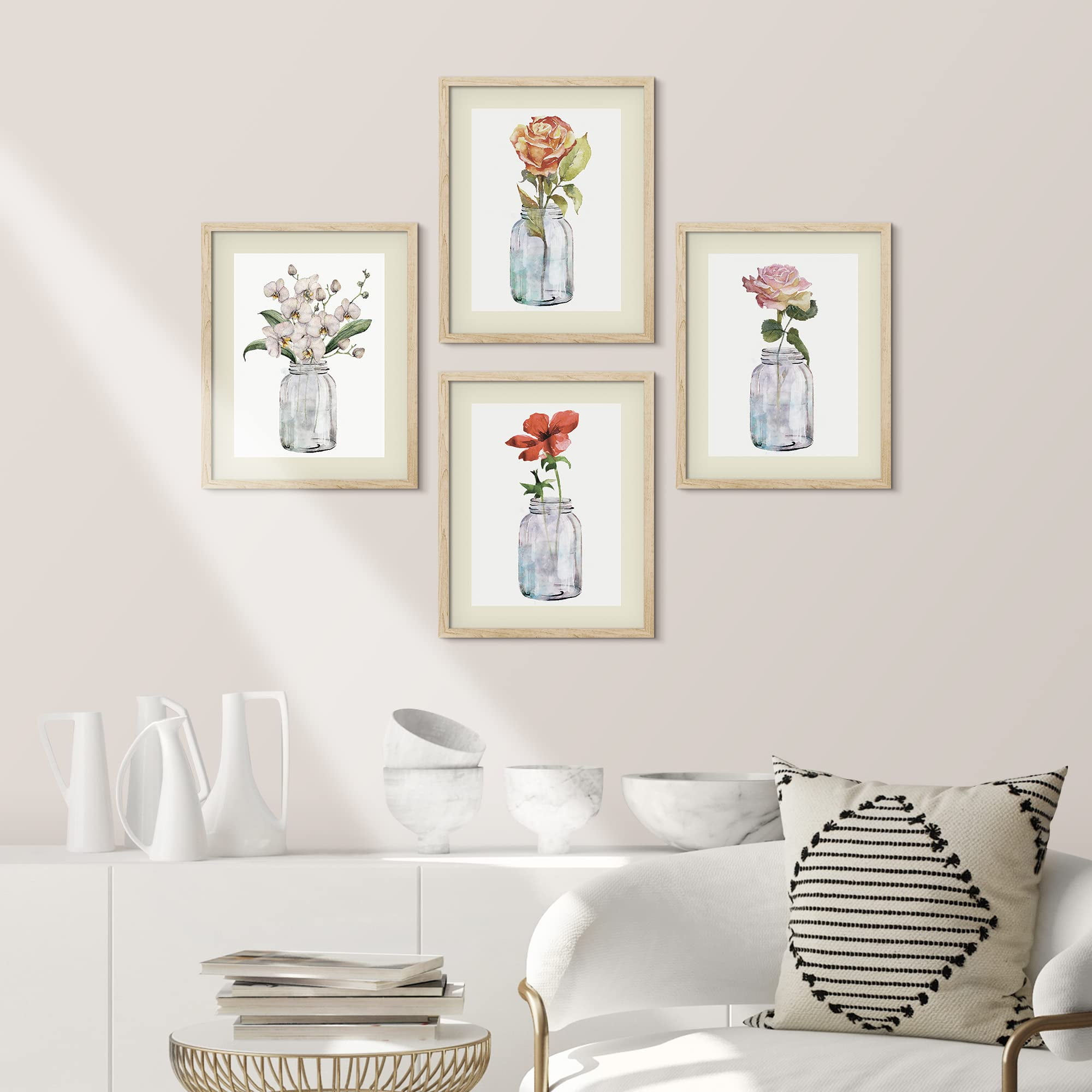 PixonSign Framed Wall Art Flower Variety Glass Vases Prints, Set of 4 ...