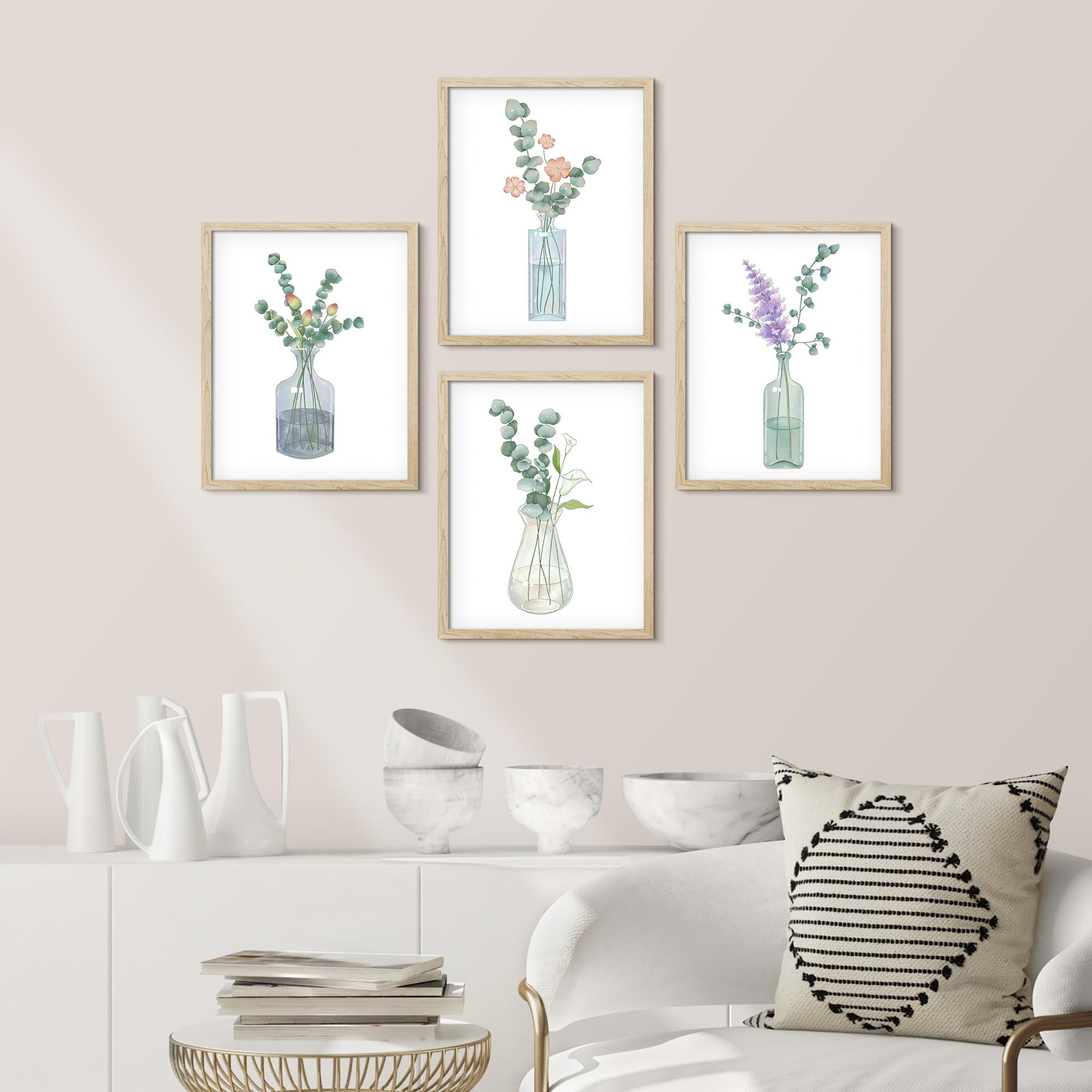 PixonSign Framed Wall Art Forest Plants Flowers in Glass Vases Posters ...