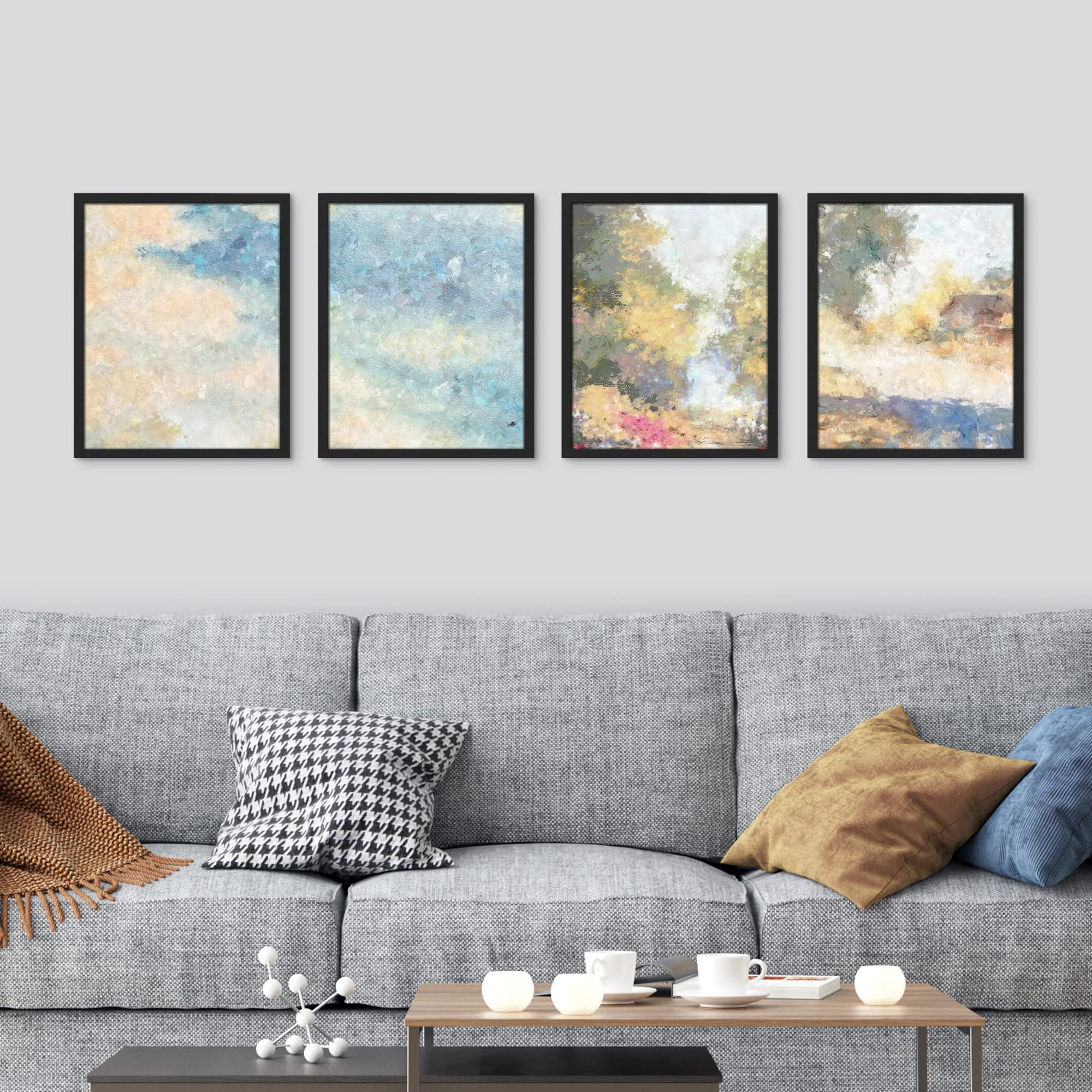 PixonSign Framed Wall Art Forest Trees Landscape Prints, Set of 4 ...