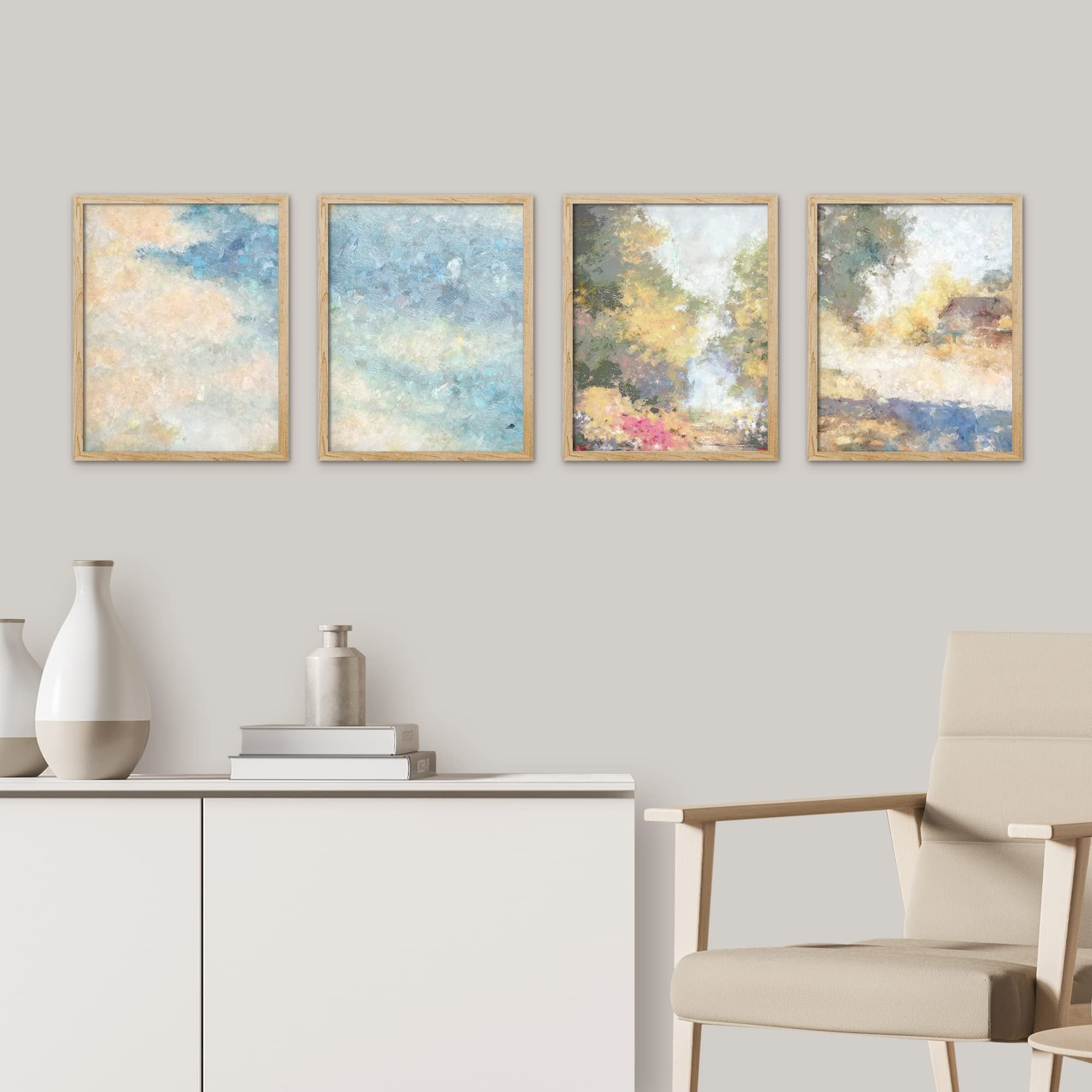 PixonSign Framed Wall Art Forest Trees Landscape Prints, Set of 4 ...