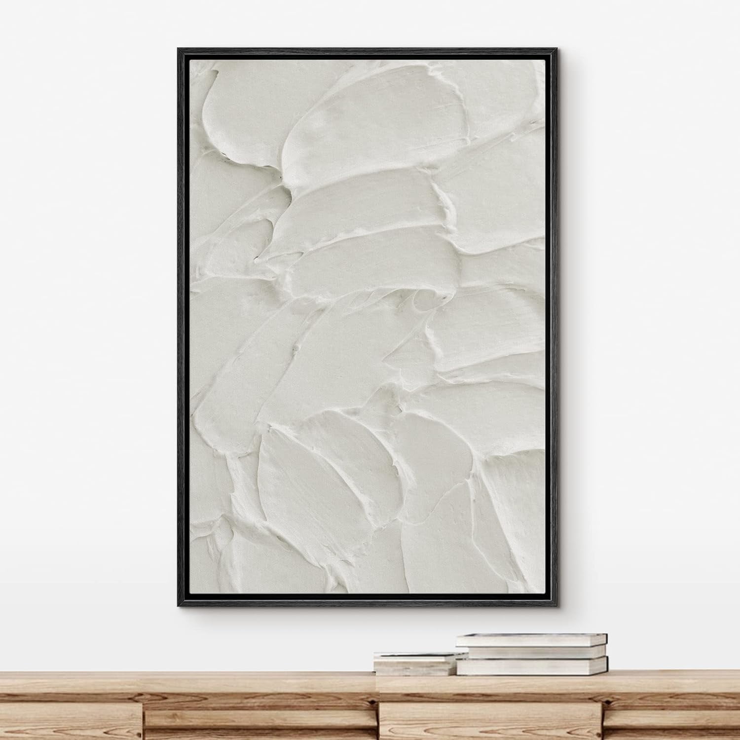 PixonSign Framed Wall Art Geometric White Brush Stroke Waves Abstract ...