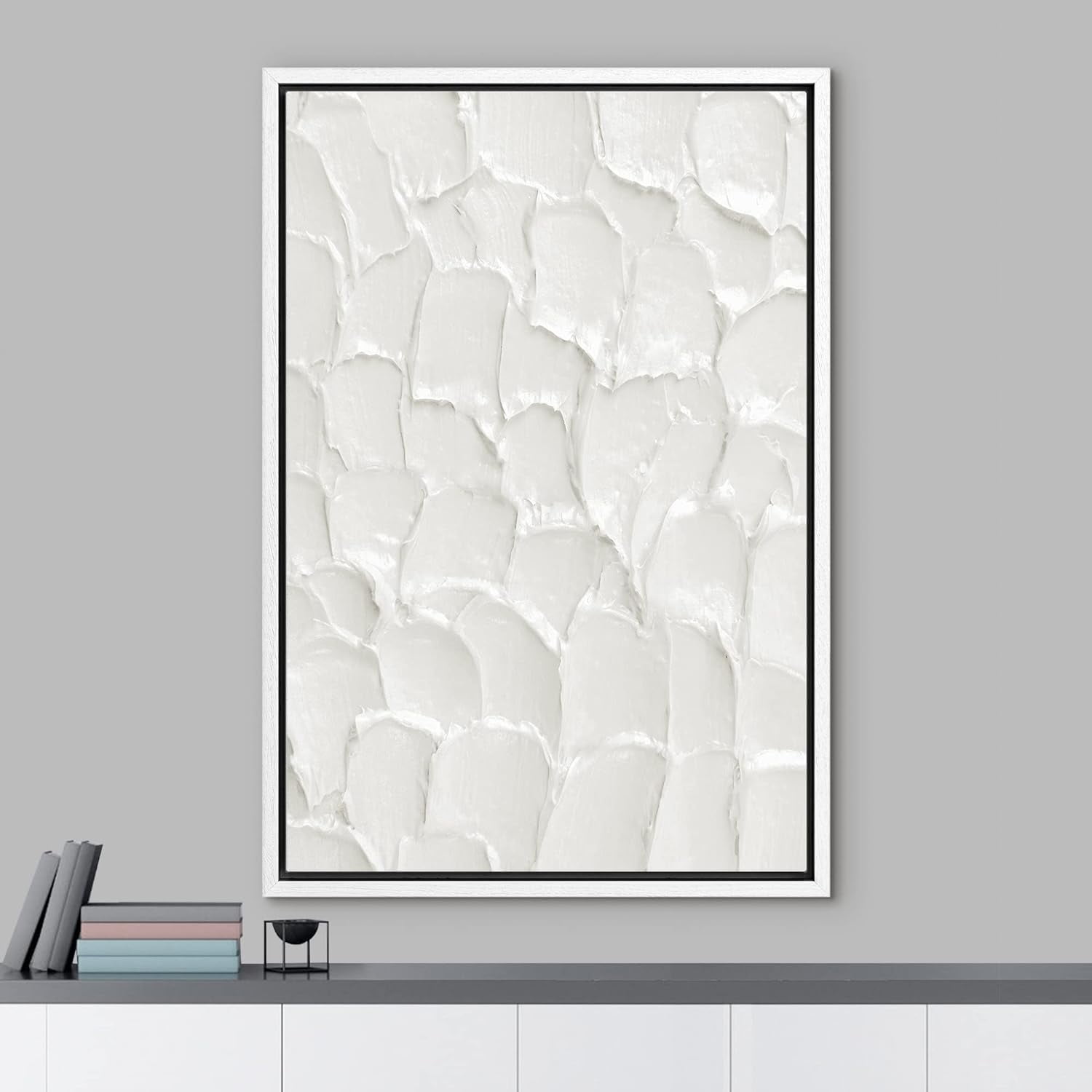 PixonSign Framed Wall Art Geometric White Minimal Paint Stroke Pattern ...
