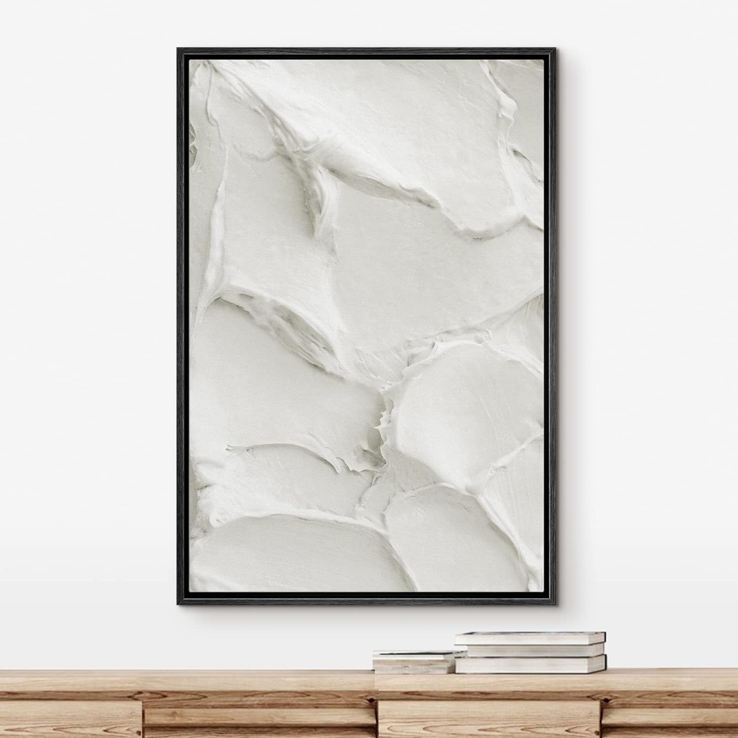 PixonSign Framed Wall Art Geometric White Minimal Paint Stroke Waves ...