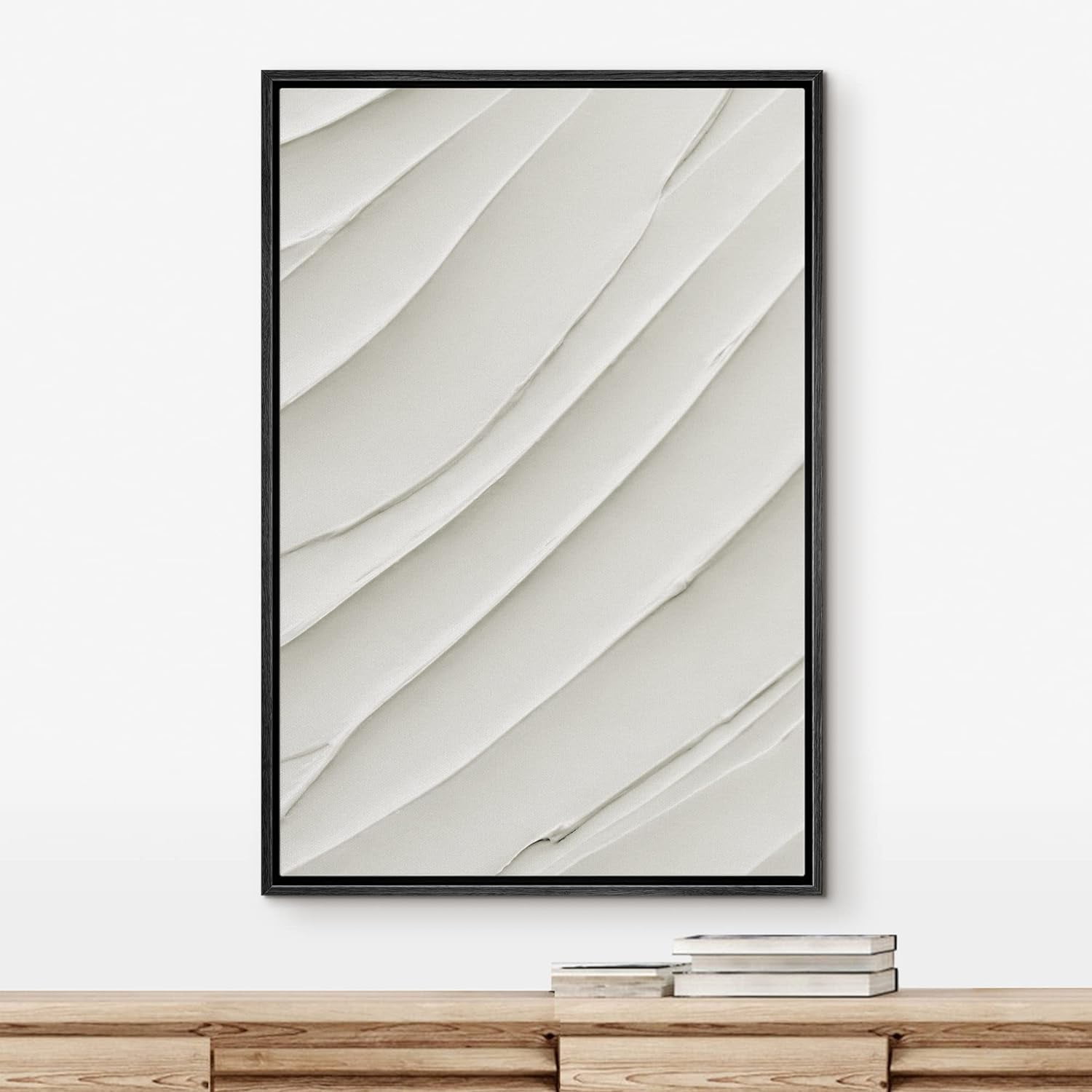 PixonSign Framed Wall Art Geometric White Paint Slash Waves Abstract ...