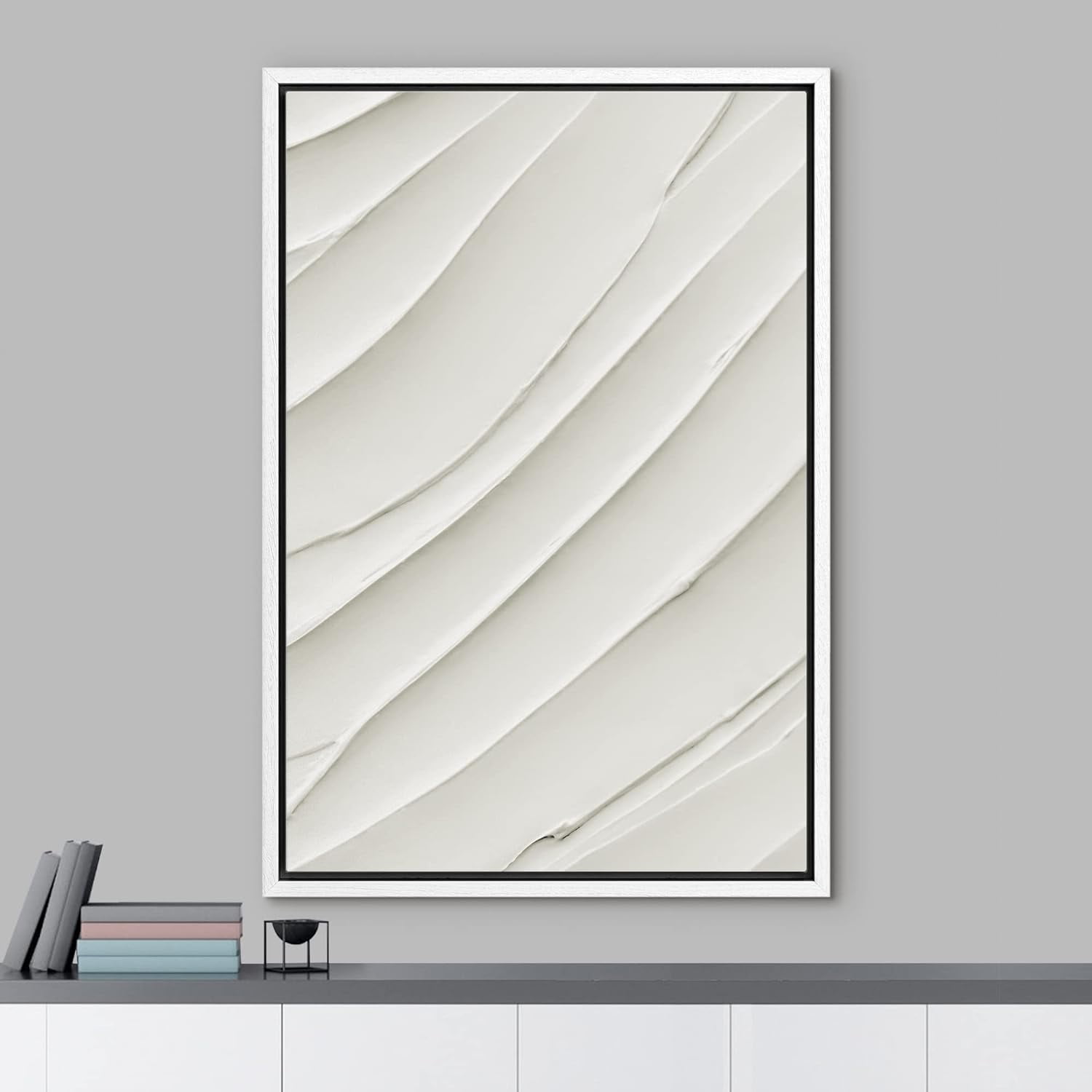 PixonSign Framed Wall Art Geometric White Paint Slash Waves Abstract ...