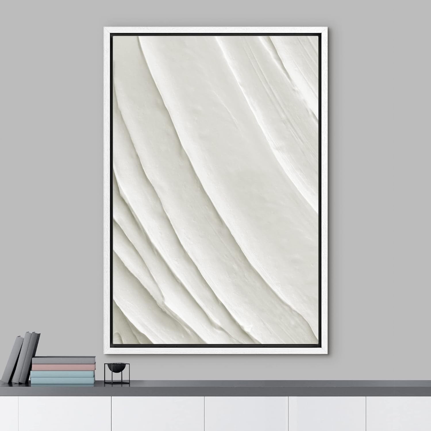 PixonSign Framed Wall Art Geometric White Paint Stroke Wave Pattern ...