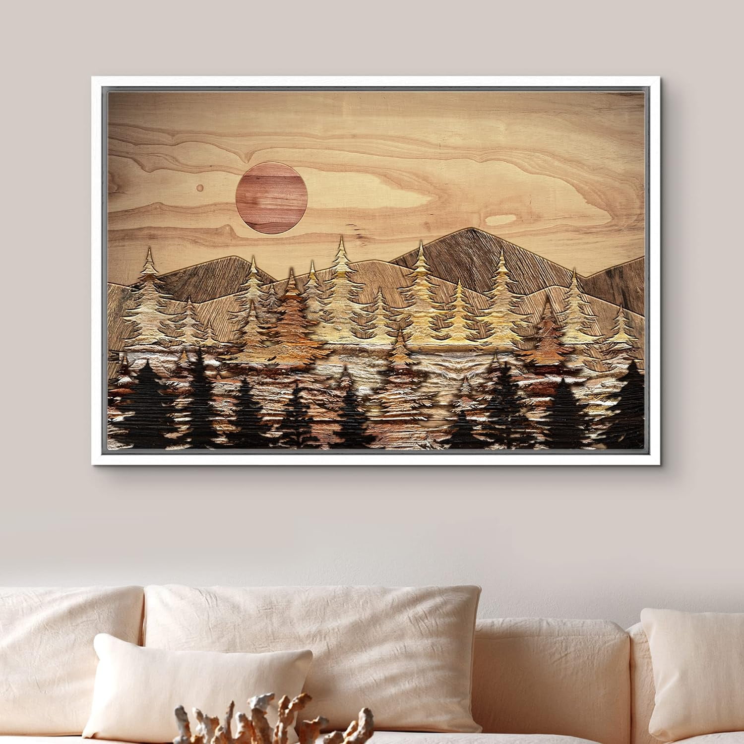 PixonSign Framed Wall Art Geometric Wood Grain Mountain Pine Forest ...