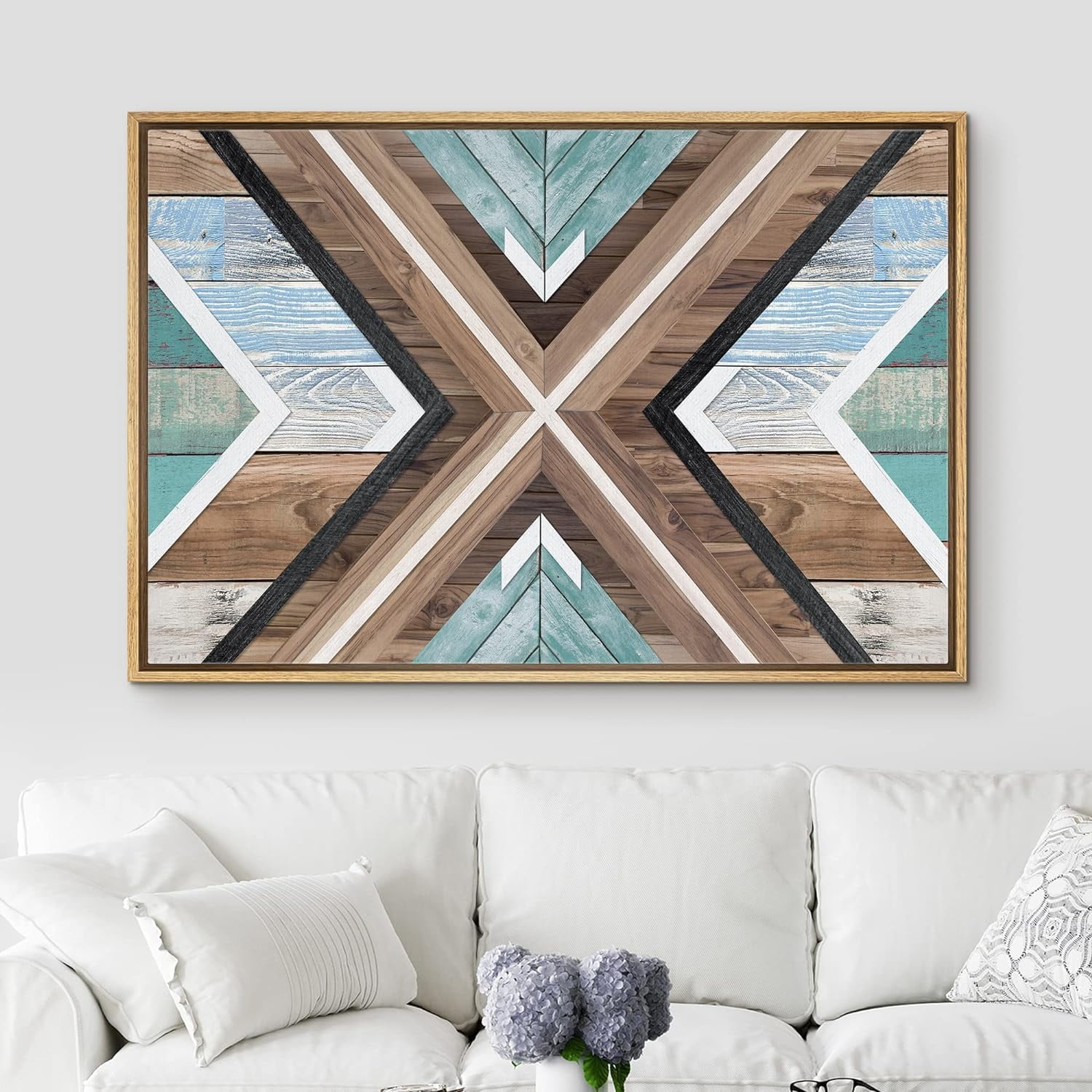 PixonSign Framed Wall Art Geometric Wood Panel Collage Abstract Nature ...