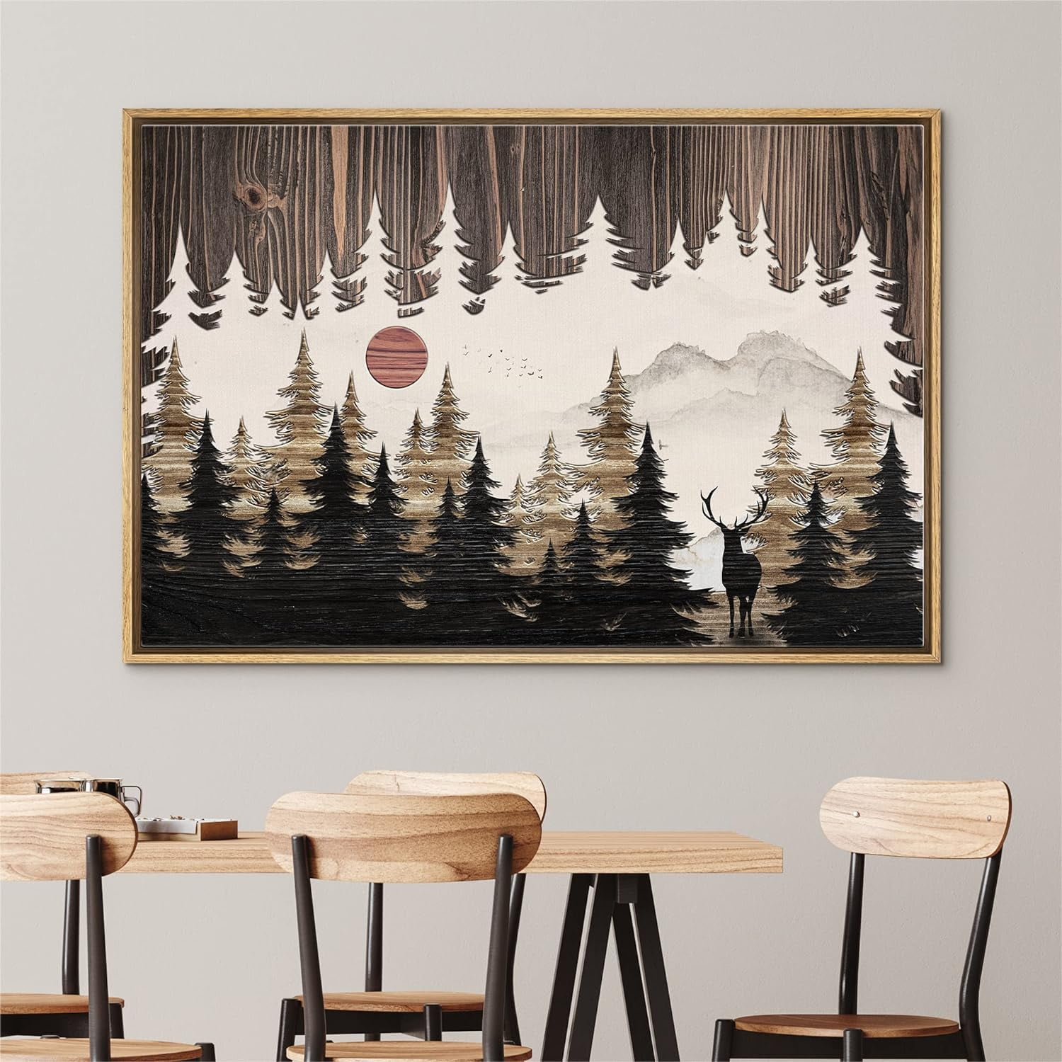 PixonSign Framed Wall Art Geometric Wood Panel Mountain Forest Nature ...