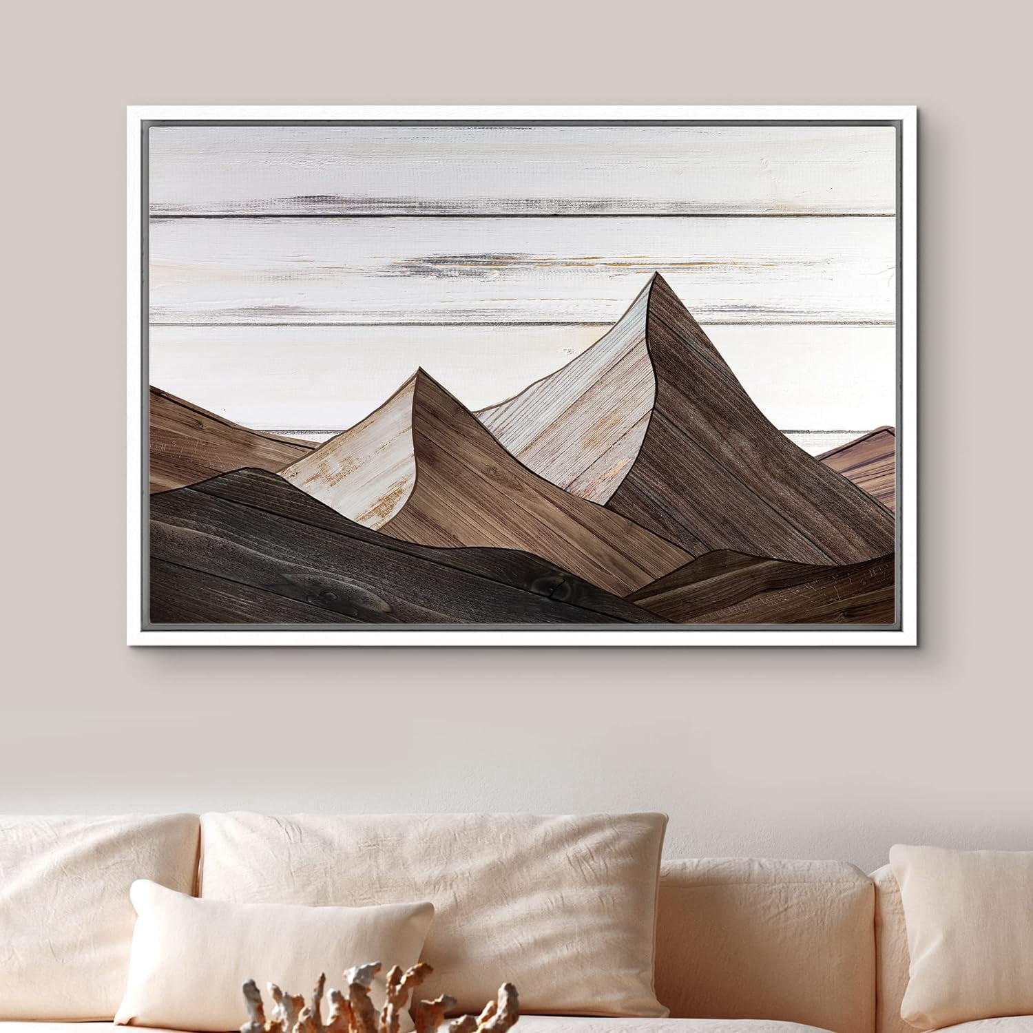PixonSign Framed Wall Art Geometric Wood Panel Mountain Landscape ...