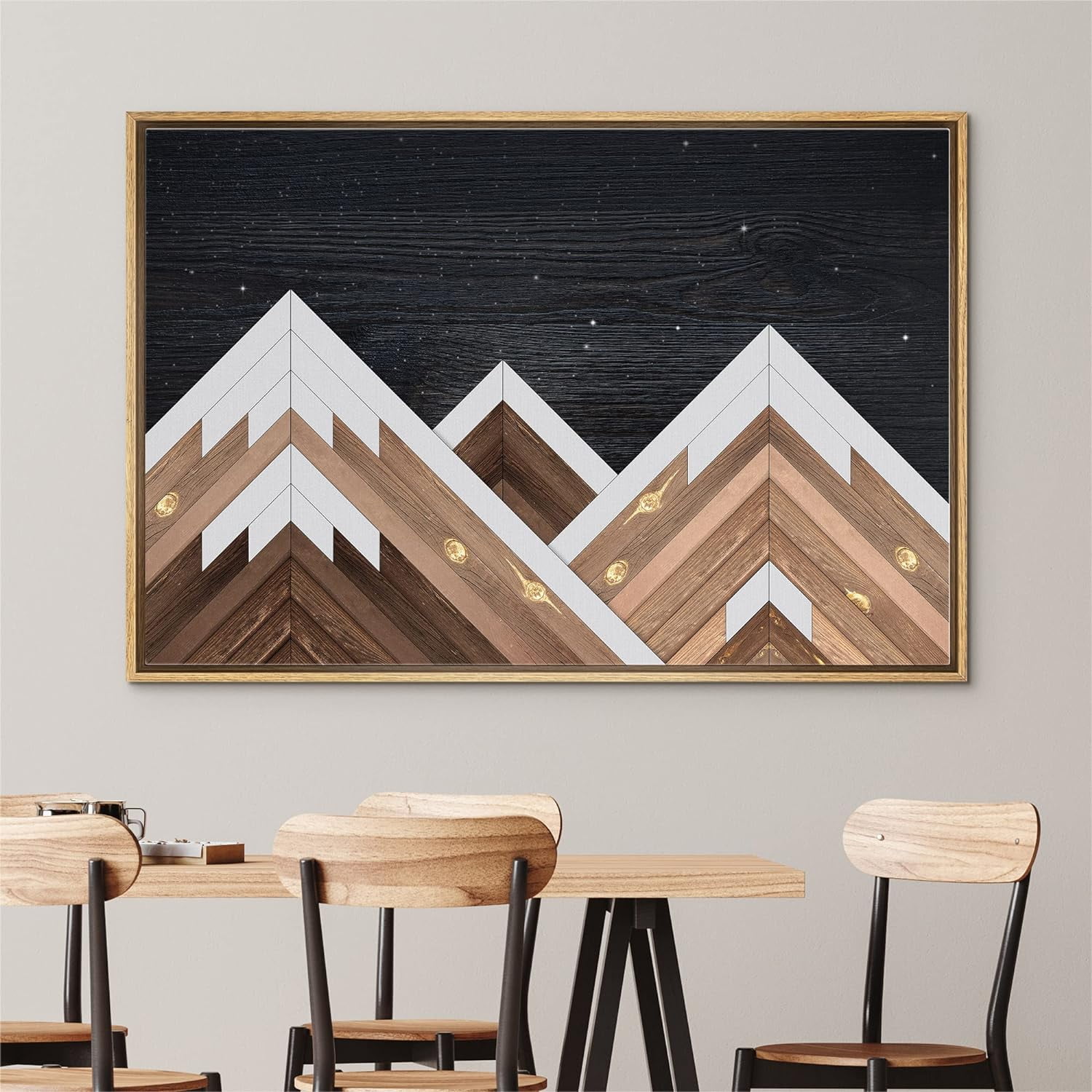 PixonSign Framed Wall Art Geometric Wood Panel Mountain Range Nature ...