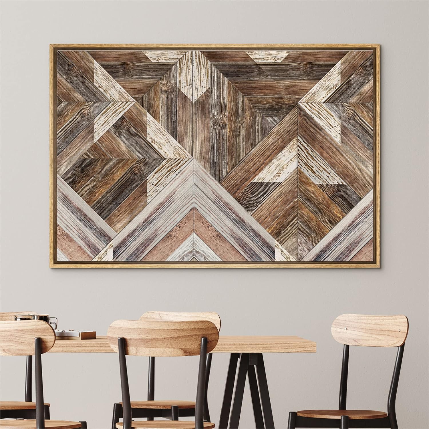 PixonSign Framed Wall Art Geometric Wood Panel Snow Mountain Nature ...