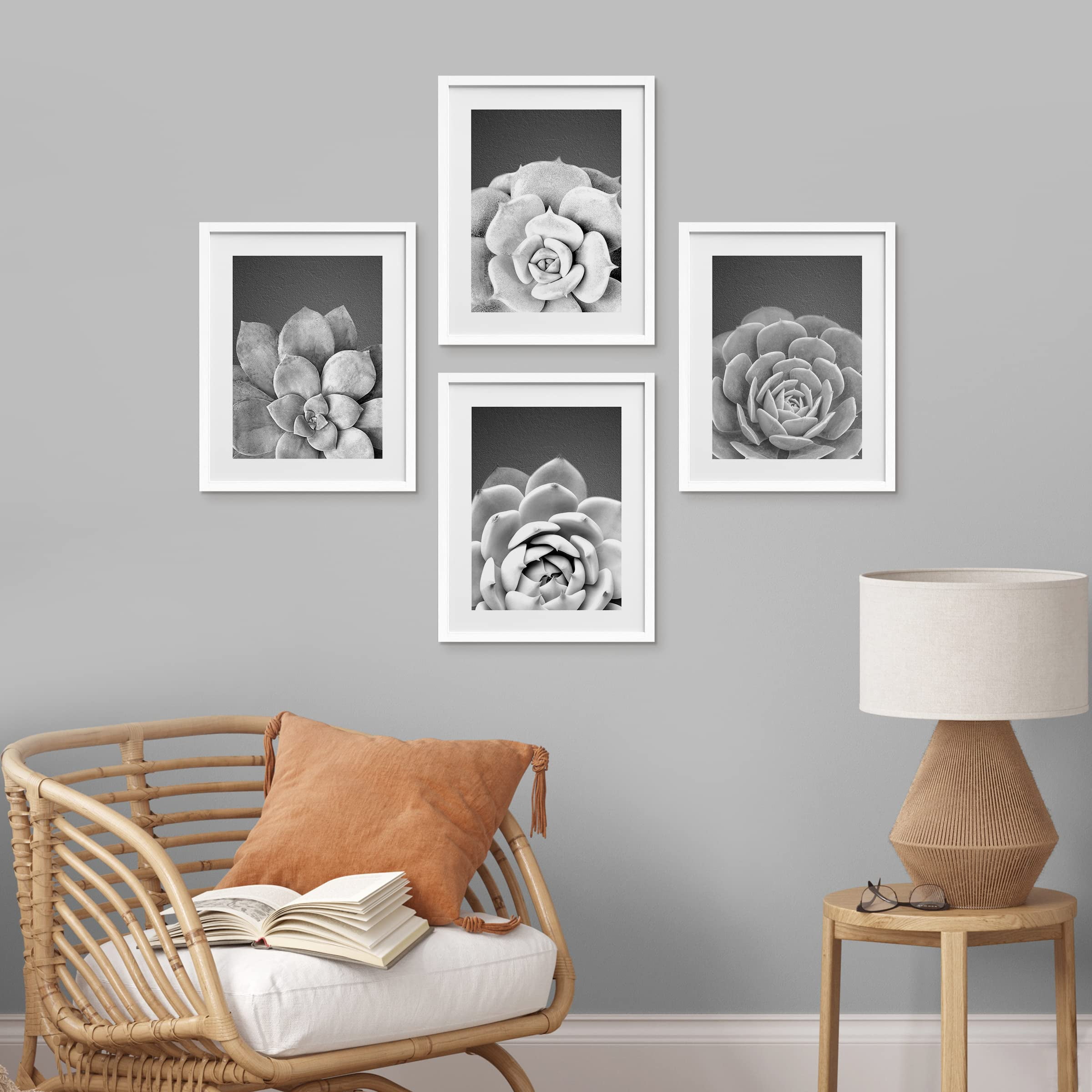 PixonSign Framed Wall Art Grayscale Southwest Succulent Cactus Posters ...