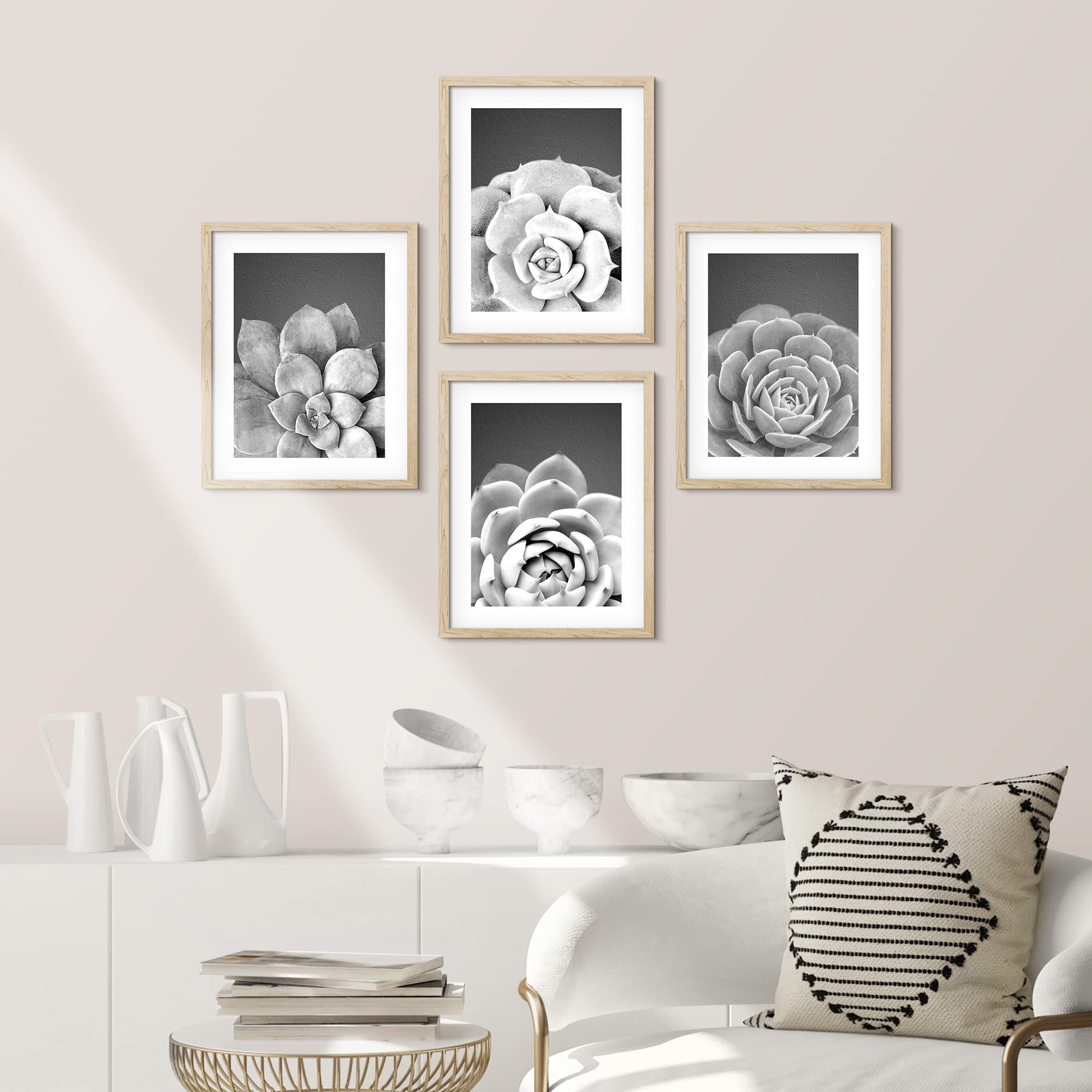 PixonSign Framed Wall Art Grayscale Southwest Succulent Cactus Posters ...