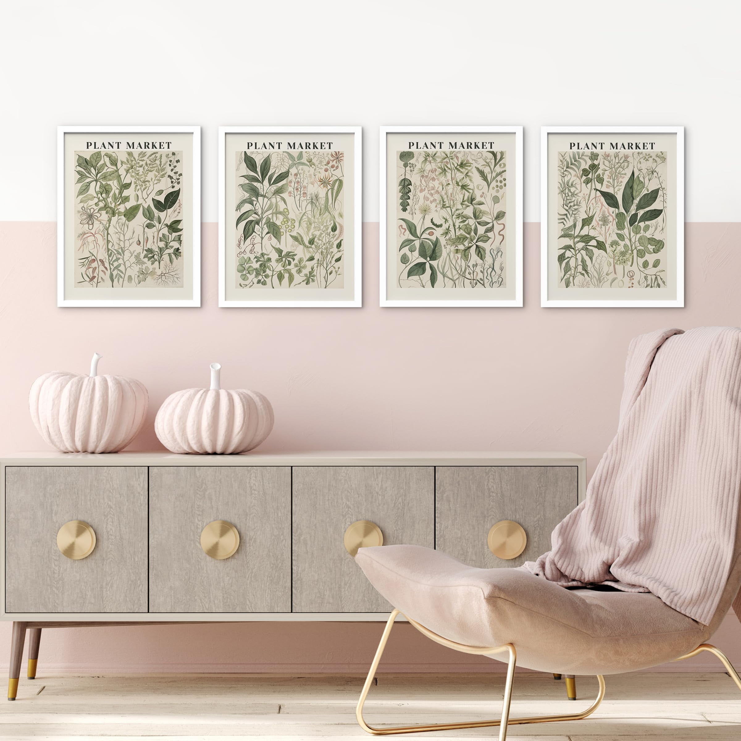 PixonSign Framed Wall Art Green Leaves Variety Posters, Set of 4 Nature ...