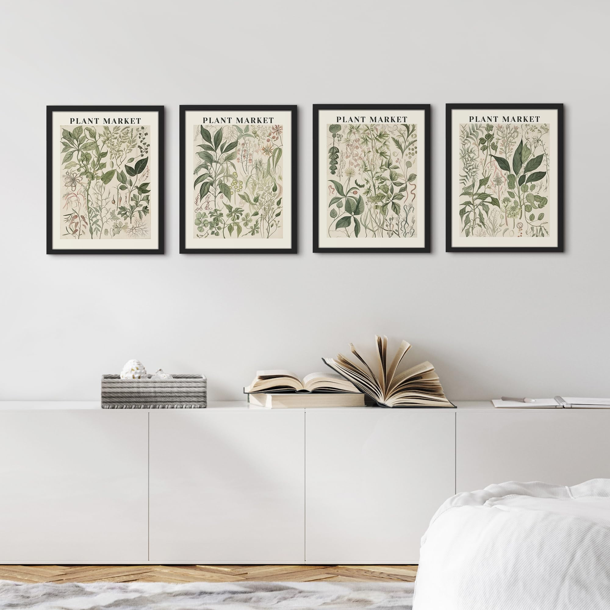 PixonSign Framed Wall Art Green Leaves Variety Posters, Set of 4 Nature ...