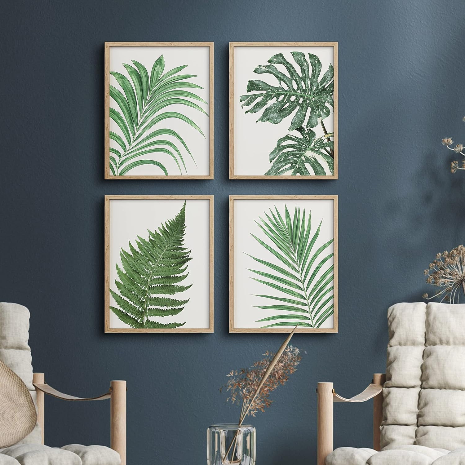 PixonSign Framed Wall Art Green Palm Leaf Forest Fern Posters, Set of 4 ...