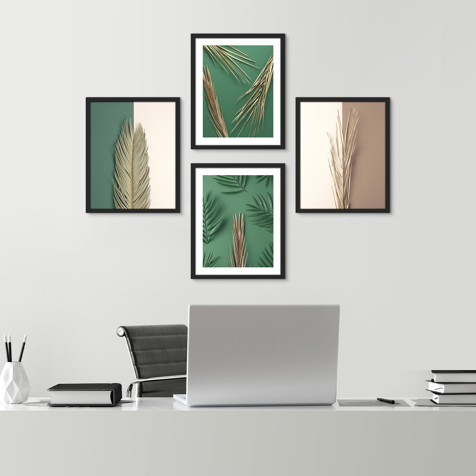 PixonSign Framed Wall Art Green Tropical Jungle Leaf Posters, Set of 4 ...