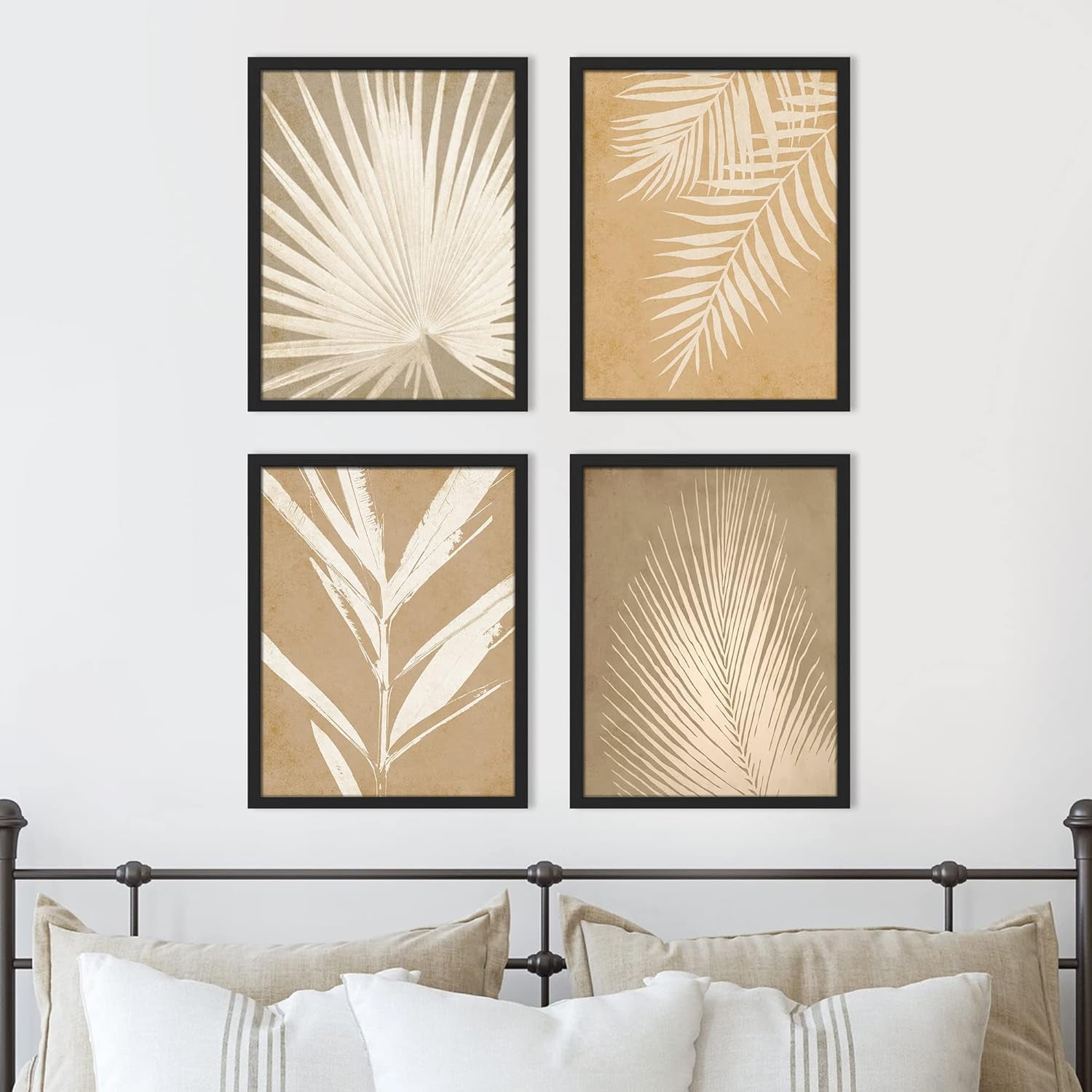 PixonSign Framed Wall Art Grunge Brown Tropical Island Leaf Posters ...
