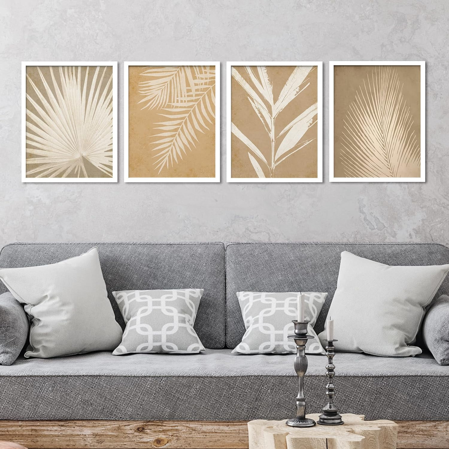 PixonSign Framed Wall Art Grunge Brown Tropical Island Leaf Posters ...