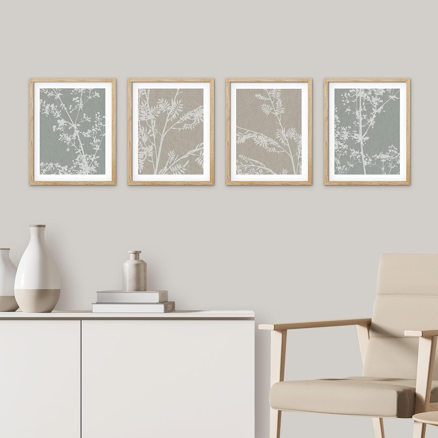 PixonSign Framed Wall Art, Grunge Forest Flower Silhouettes Posters ...