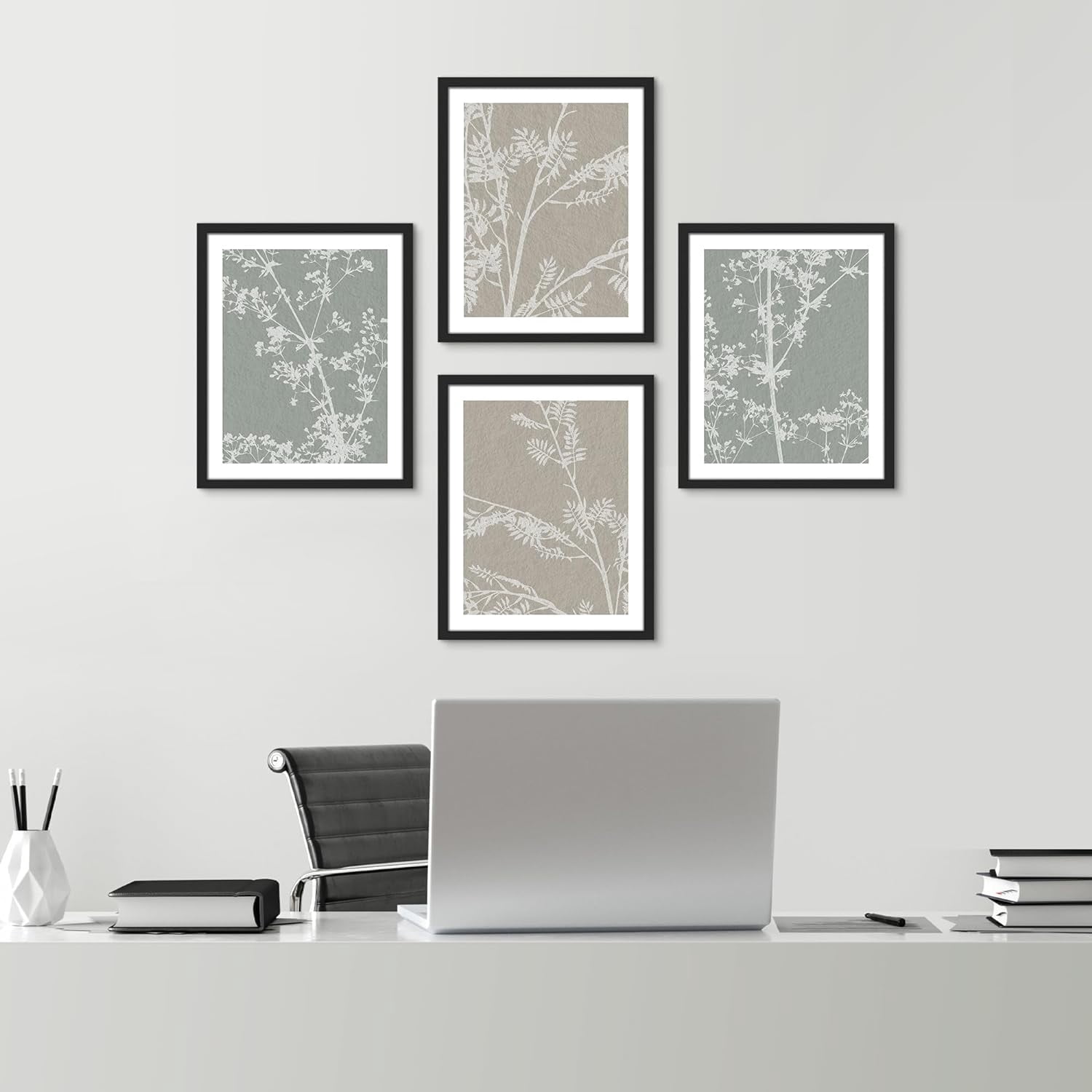 PixonSign Framed Wall Art, Grunge Forest Flower Silhouettes Posters ...