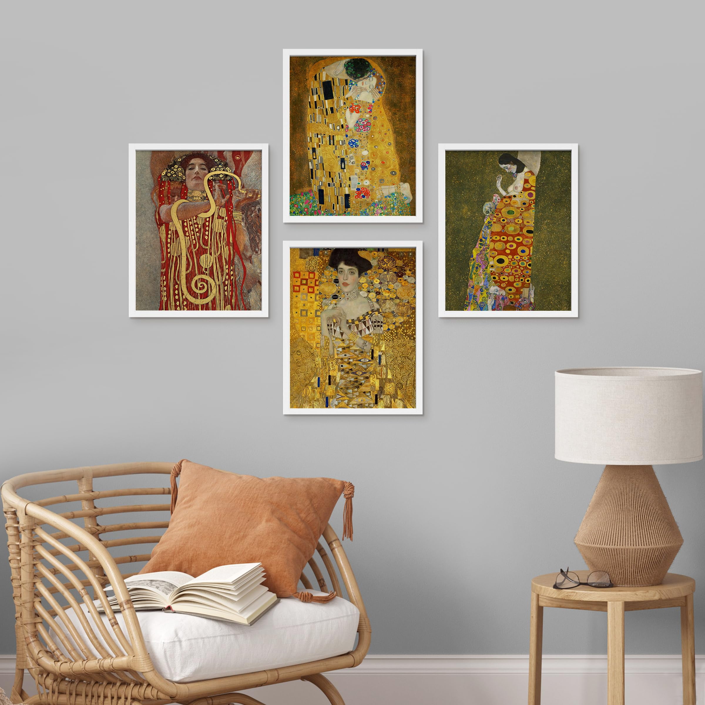 PixonSign Framed Wall Art Gustav Klimt The Kiss Golden Portraits Illustrations Posters, Set of 4 ...