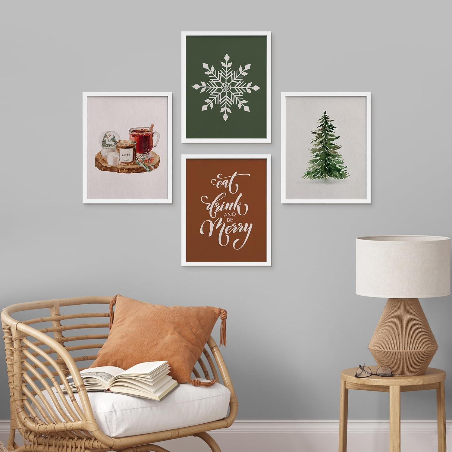 PixonSign Framed Wall Art Merry Christmas Pine Tree Snowflake Mulled ...