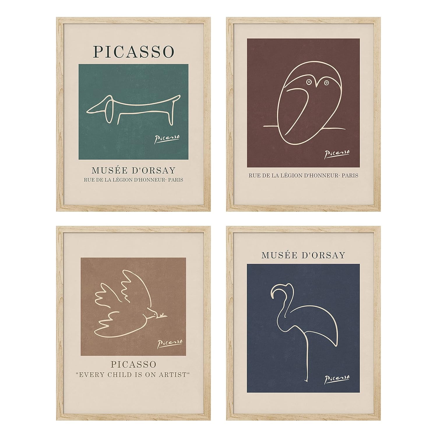 PixonSign Framed Wall Art Mid-Century Animals Sketch Variety Posters ...