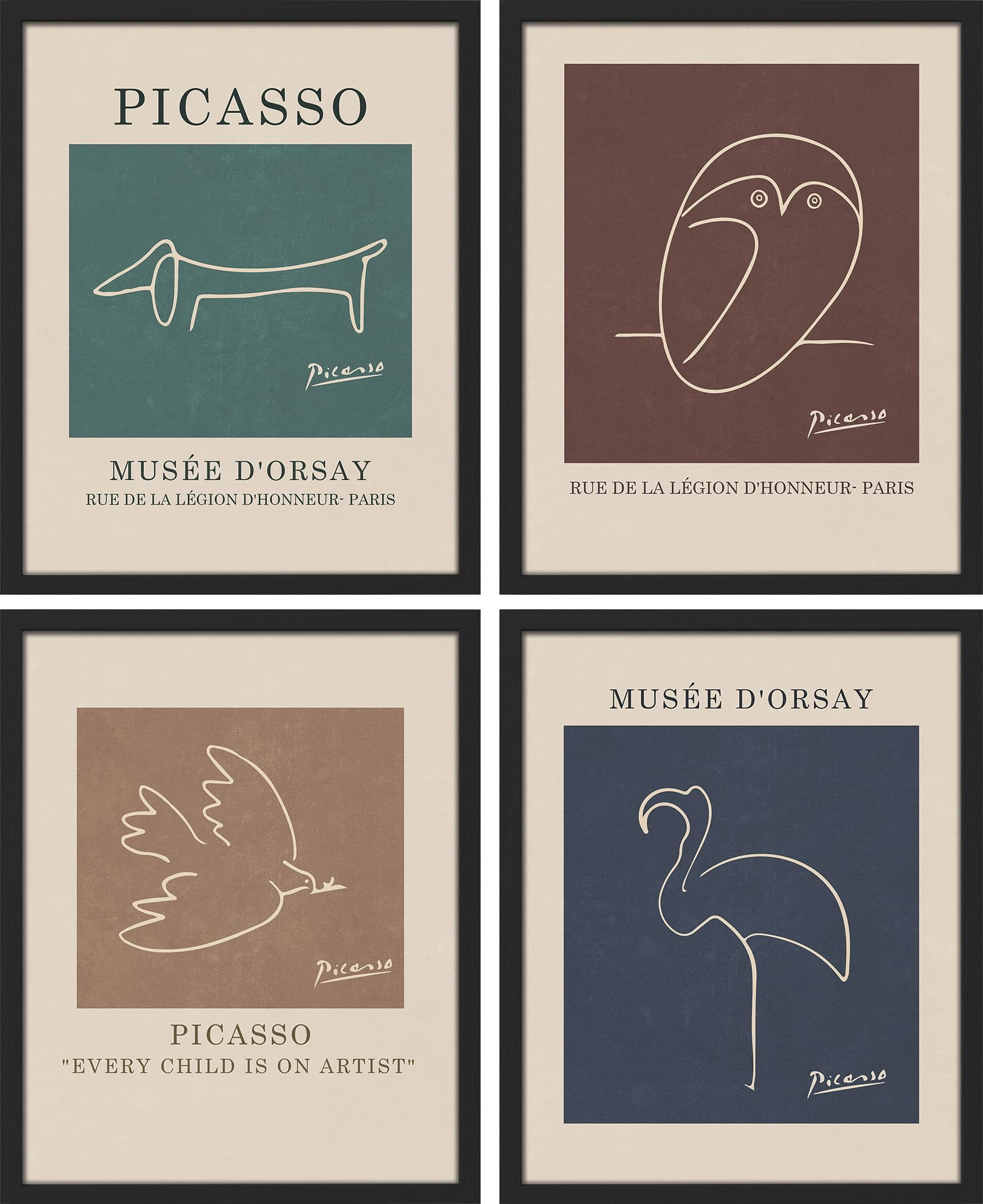 PixonSign Framed Wall Art Mid-Century Animals Sketch Variety Posters ...