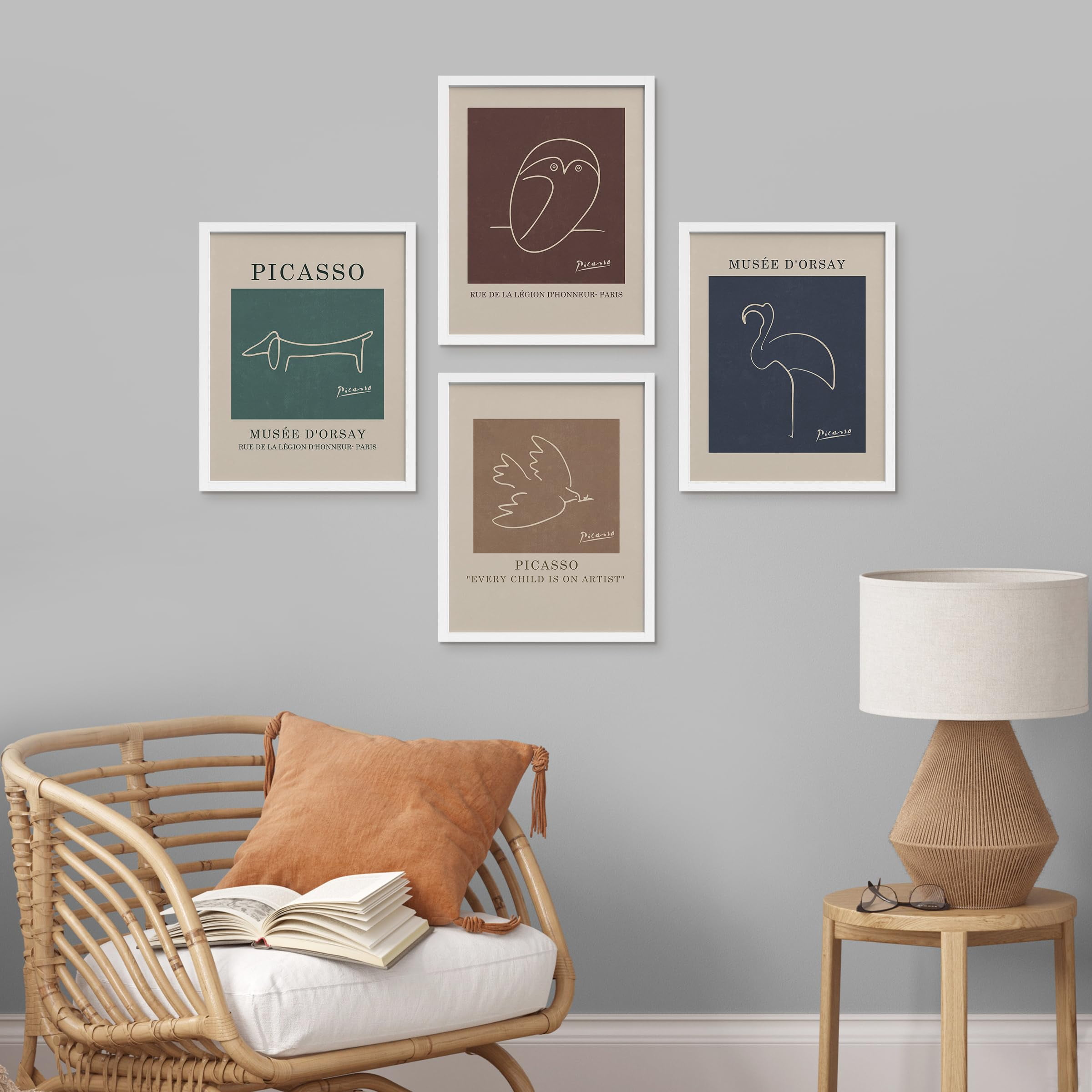 PixonSign Framed Wall Art Mid-Century Animals Sketch Variety Posters ...