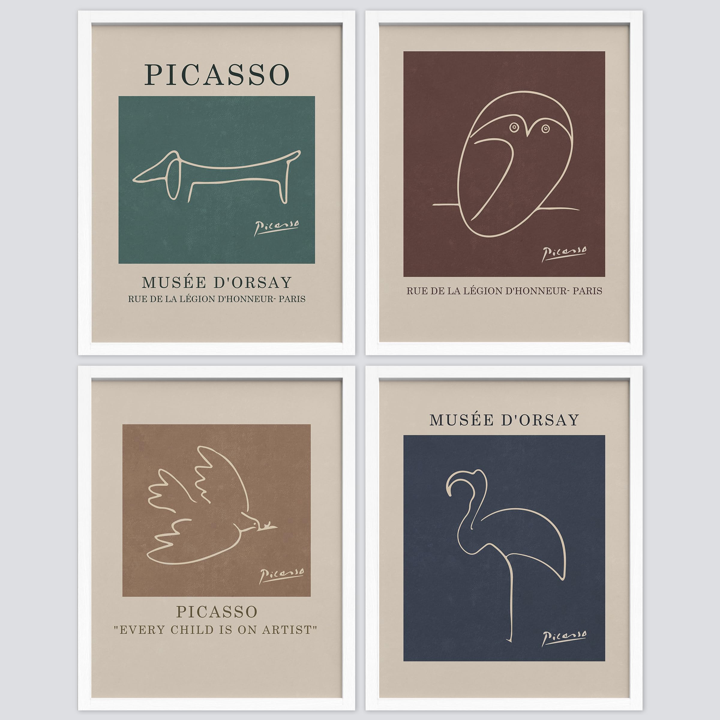 PixonSign Framed Wall Art Mid-Century Animals Sketch Variety Posters ...