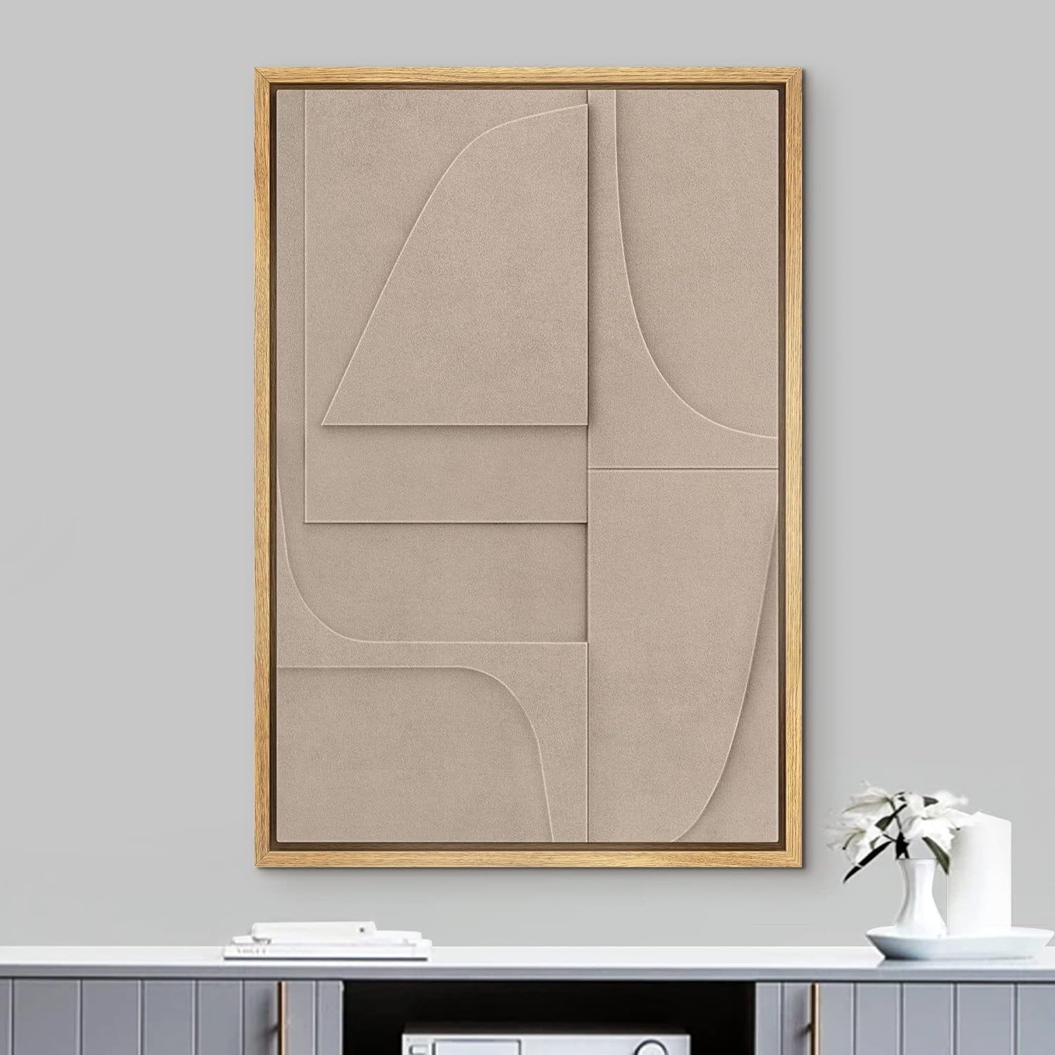 PixonSign Framed Wall Art Mid-Century Brown Geometry Polygon Collage ...