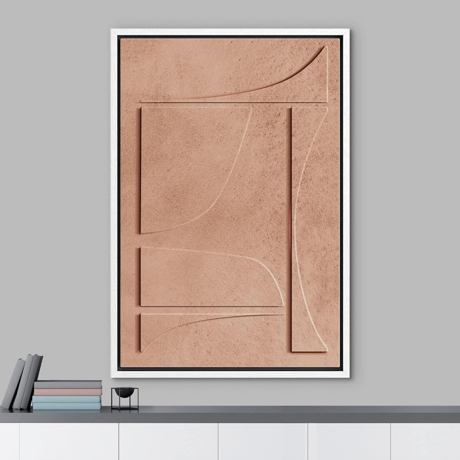 PixonSign Framed Wall Art Mid-Century Tan Geometry Polygon Collage ...
