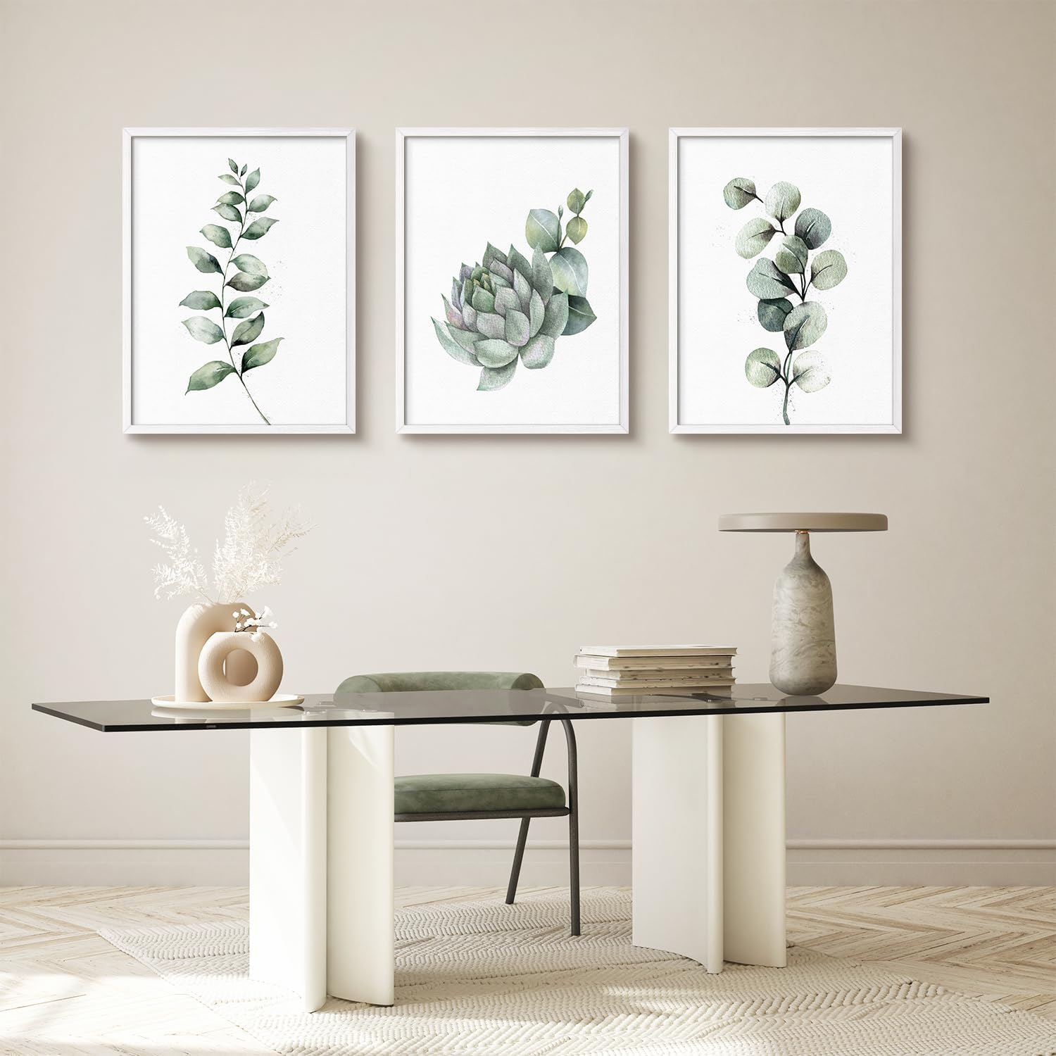 PixonSign Framed Wall Art Minimalist Watercolor Greenery Succulent ...