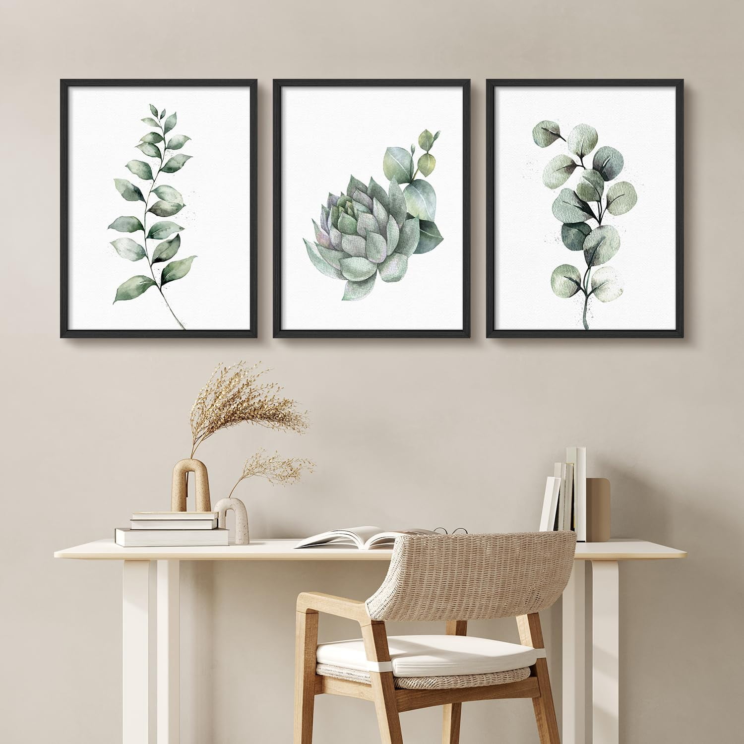 PixonSign Framed Wall Art Minimalist Watercolor Greenery Succulent ...