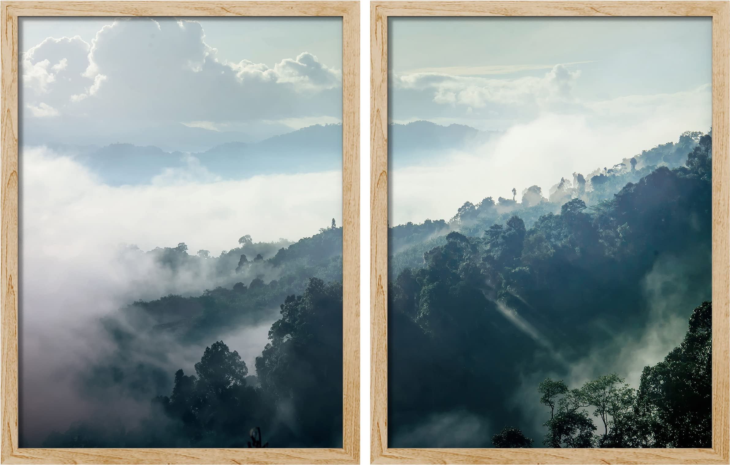 PixonSign Framed Wall Art Misty Mountain Scenery Posters, Set of 2 ...