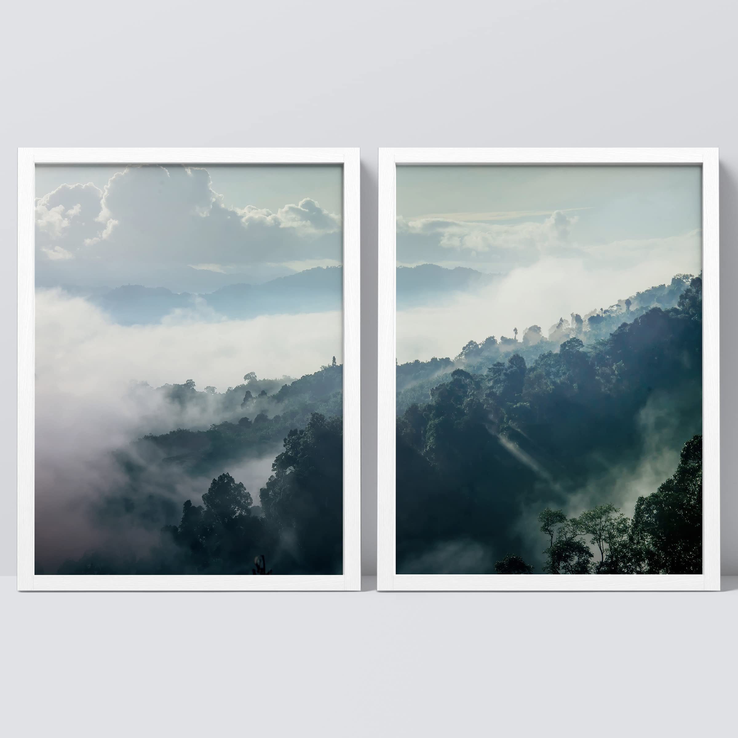 PixonSign Framed Wall Art Misty Mountain Scenery Posters, Set of 2 ...
