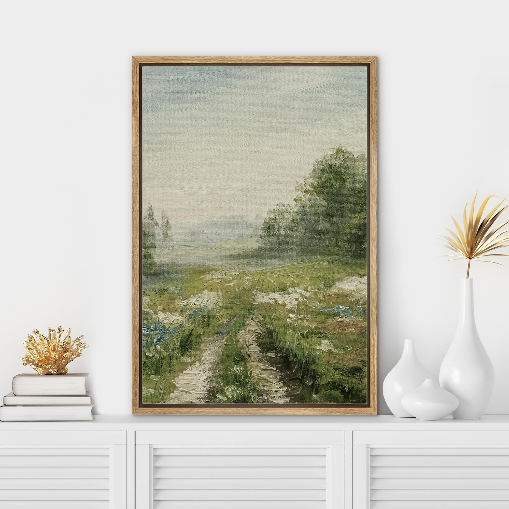 PixonSign Framed Wall Art Misty Pastel Country Flower Field Floral ...