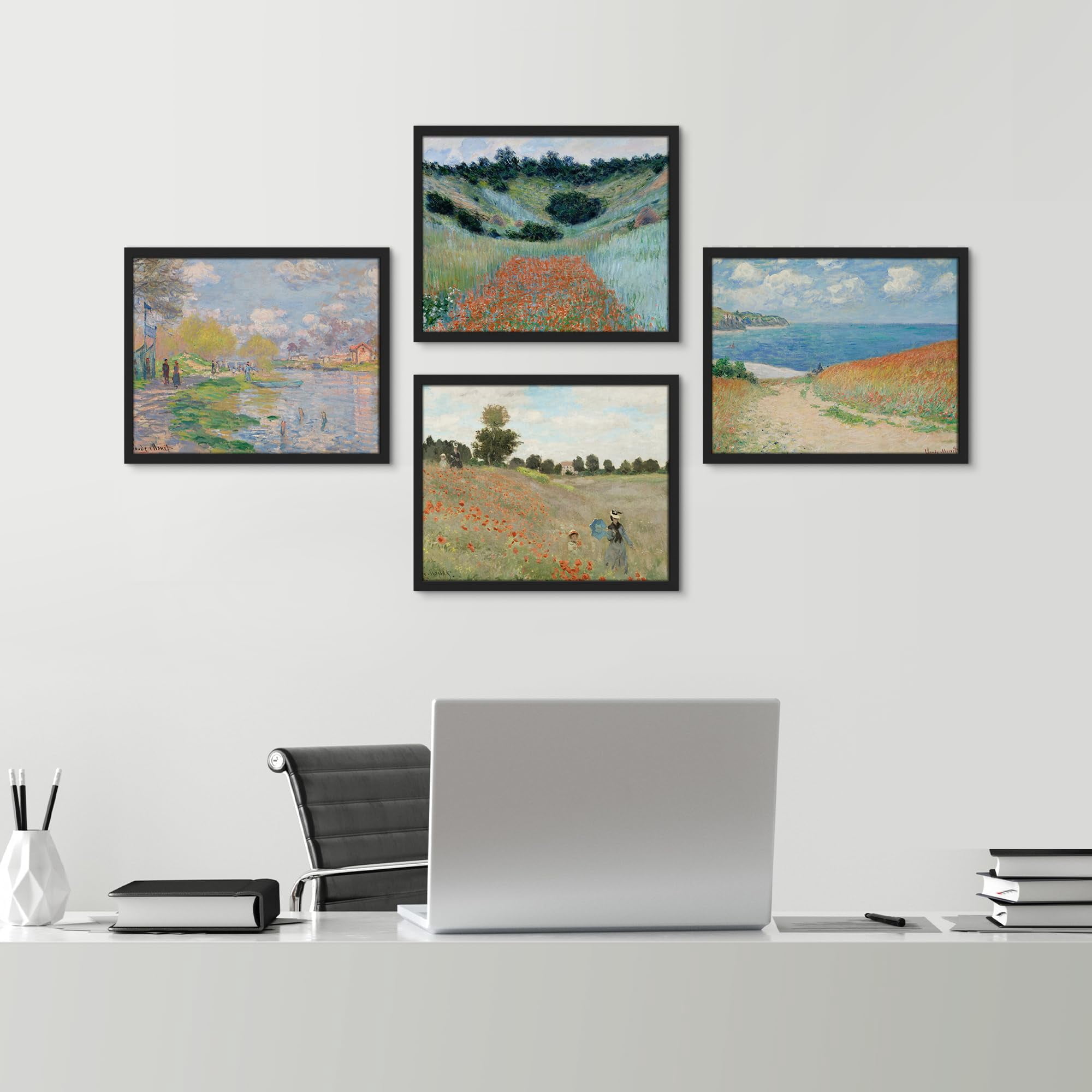 PixonSign Framed Wall Art Monet Pastel Botanical Floral Prints, Set of ...