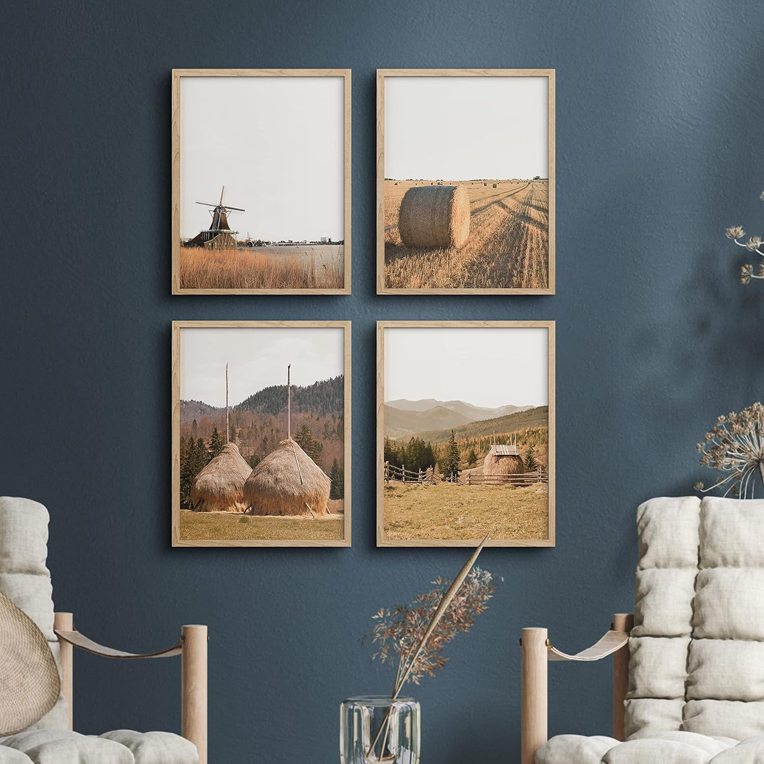 PixonSign Framed Wall Art Mountain Farm Valley Southwest Prints, Set of ...
