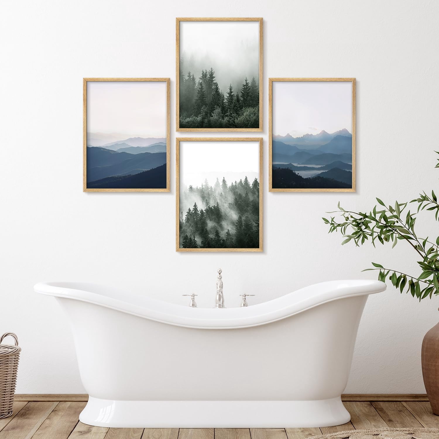 PixonSign Framed Wall Art Mountain and Forest Landscape Posters, Set of ...