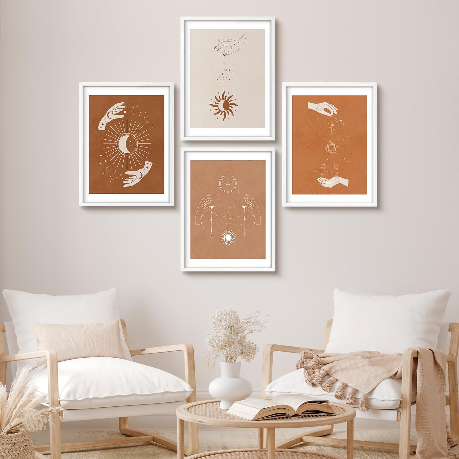 PixonSign Framed Wall Art Mystical Hand Drawn Celestial Hands and Symbols Posters, Set of 4 ...