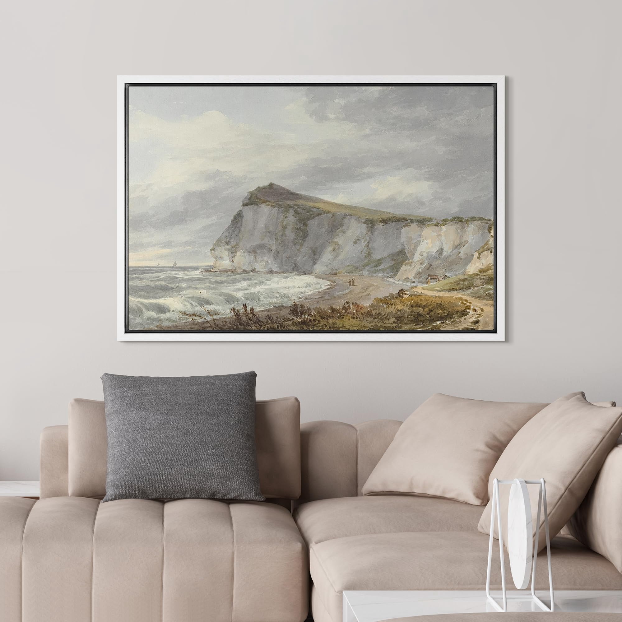 PixonSign Framed Wall Art Oceanside Beach Shore Cliffside Floral ...